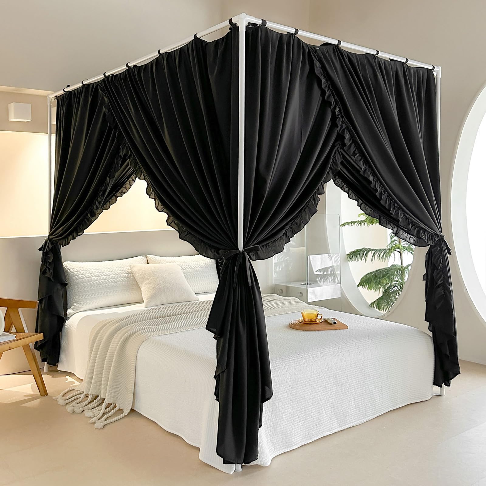 Amazon.com: AIKASY Princess Canopy Bed Curtains with Top Ties ...