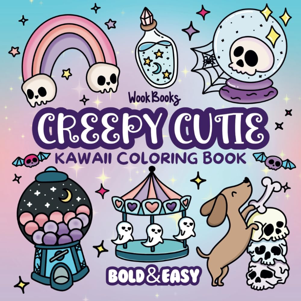 Bold and Easy Creepy Cutie Kawaii Coloring Book: Big and Simple Designs ...