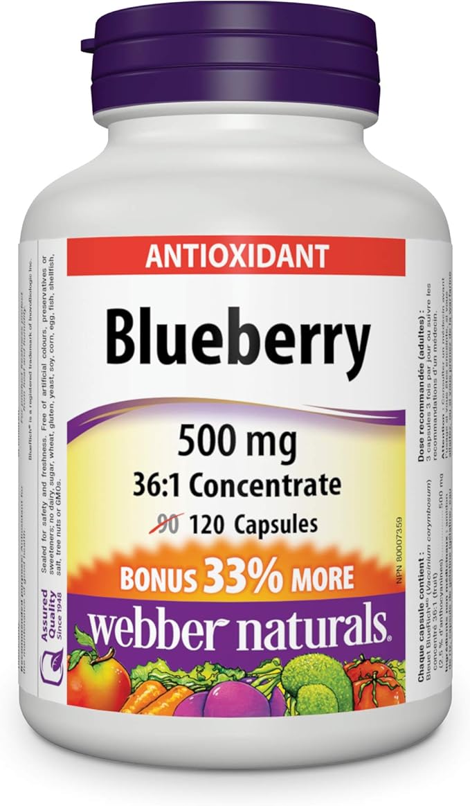 Amazon.com: Webber Naturals Blueberry 36:1 Concentrate Capsule, 500mg ...