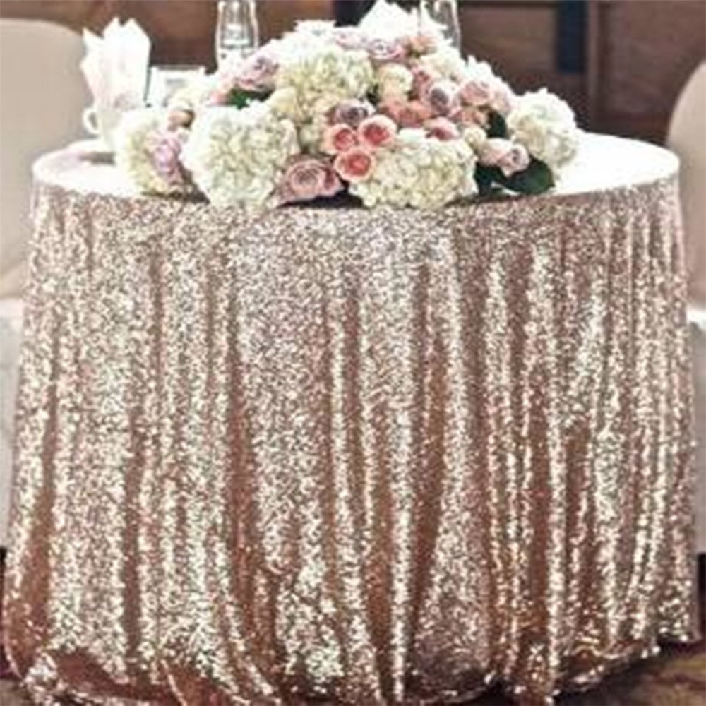 Trlyc 120" Round Sequin Table Cloths Champagne Glitz Tablecloth Sparkly ...
