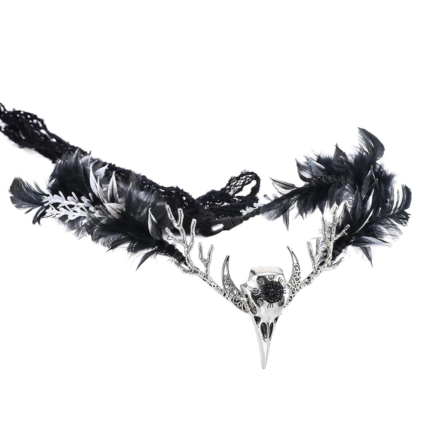 Amazon.com : MOSTORY Handmade Black Raven Feather Crown - Gothic Elf ...