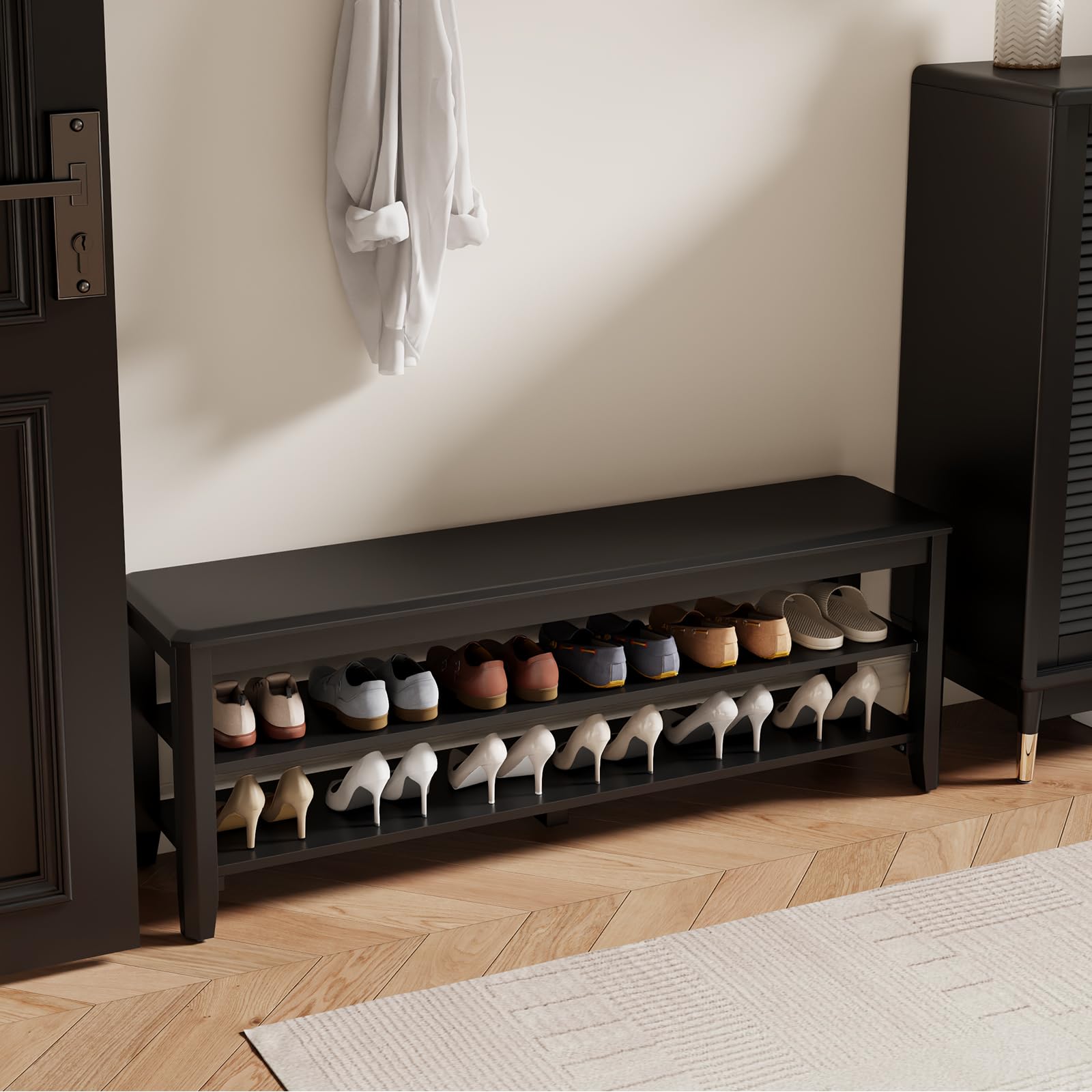 Amazon.com: KASLANDI Wooden Shoe Rack Bench 2 Tier Shoe Organizer and ...