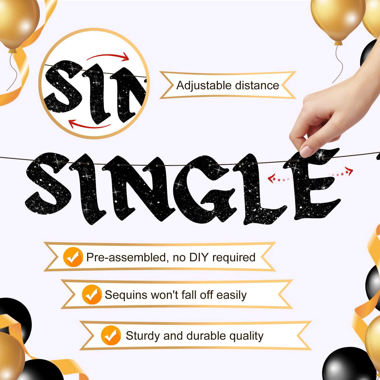 Rip Single Life Banner, 8 Feet Bachelorette Glitter Banner Funny Bridal ...