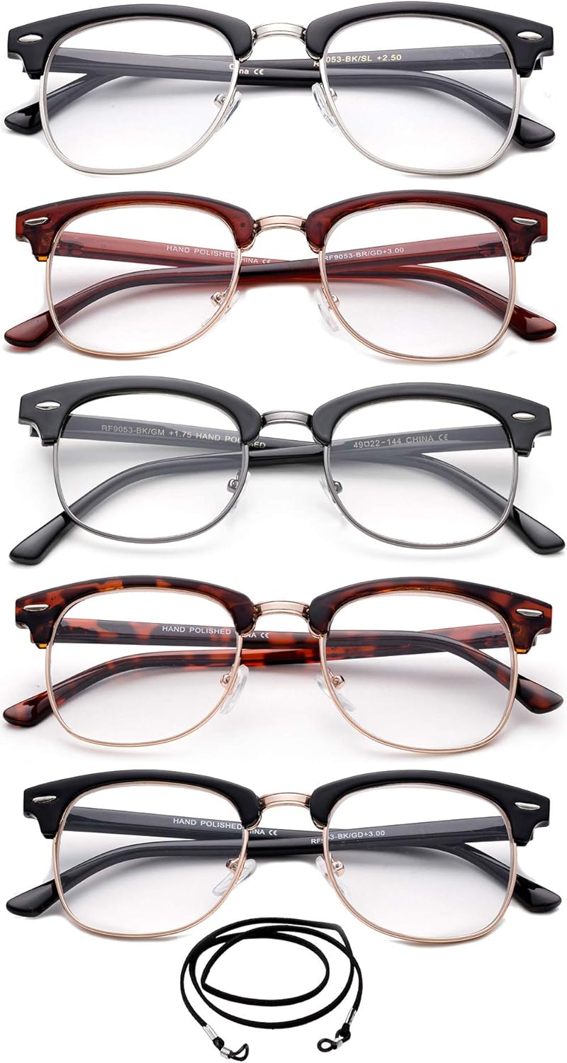 Amazon.com: 5 Packs Horn Rimmed Half Frame Reading Glasses Semi Rimless ...