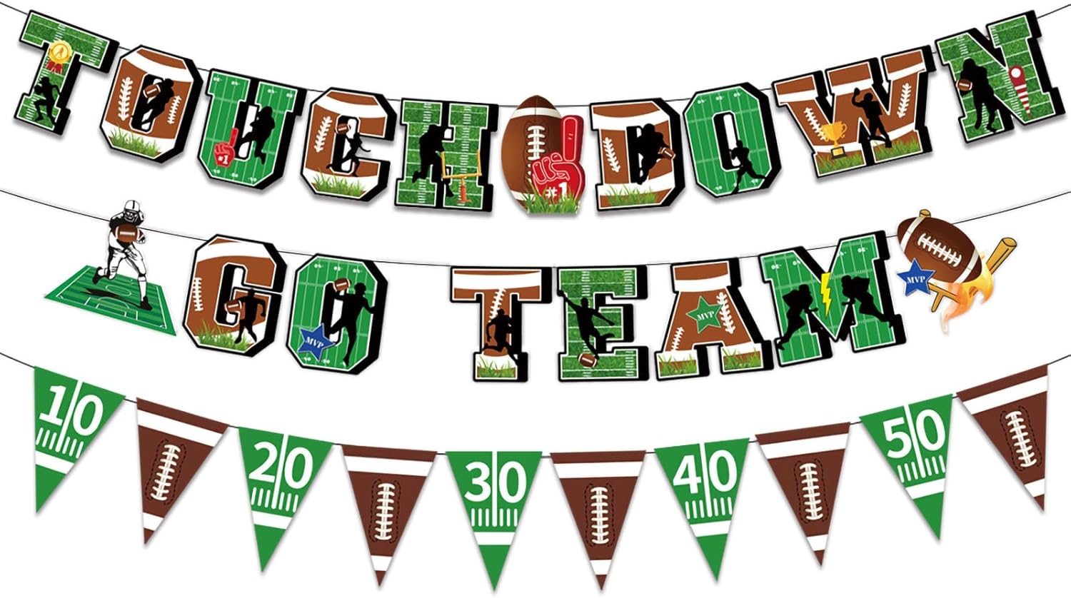 Amazon.com: 3 Pcs Touchdown Football Banner, 9.8 ft Go Team Football ...