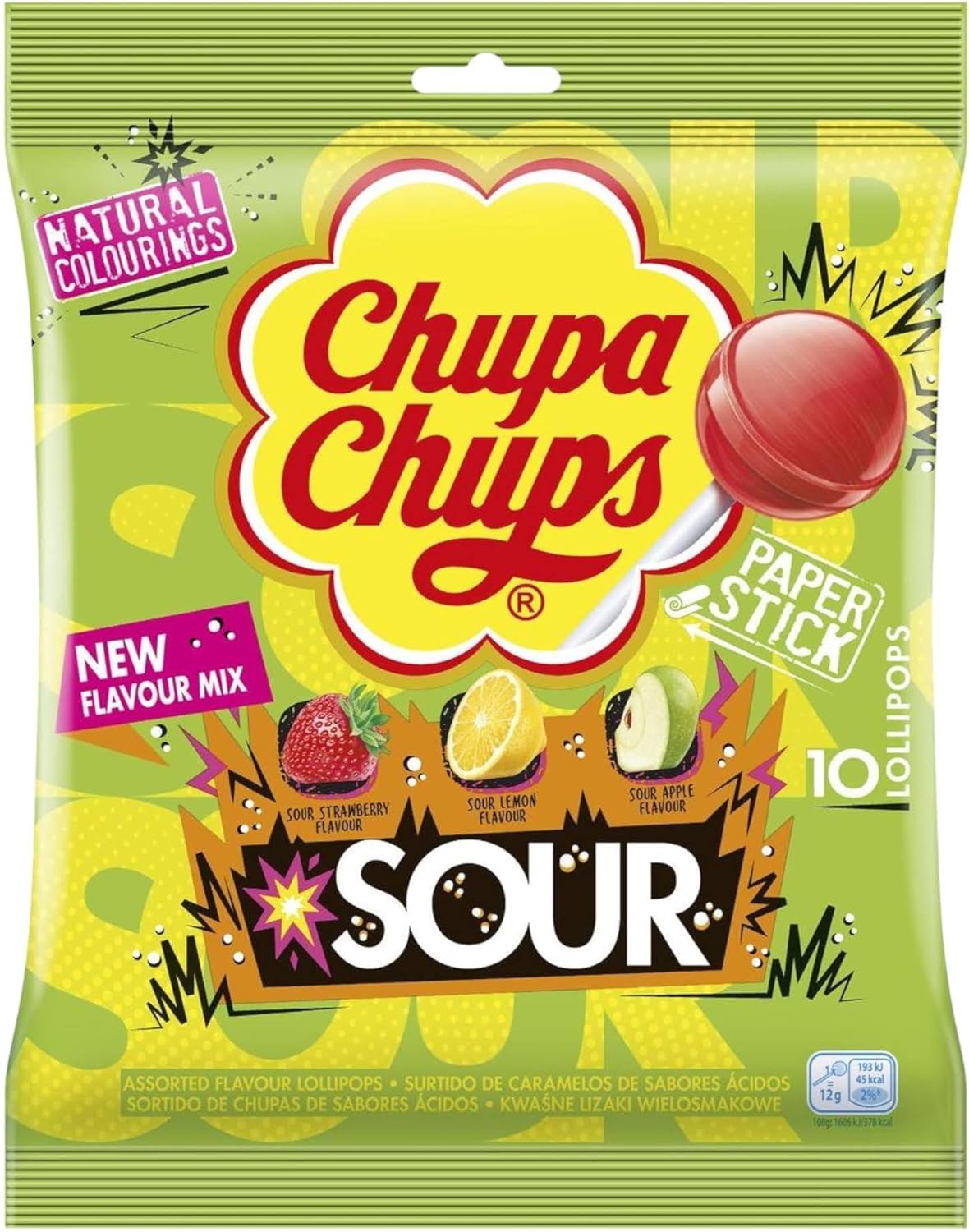 Chupa Chups Sour Lollipops - Tangy Cherry, Apple & Lemon Flavours, 120g ...