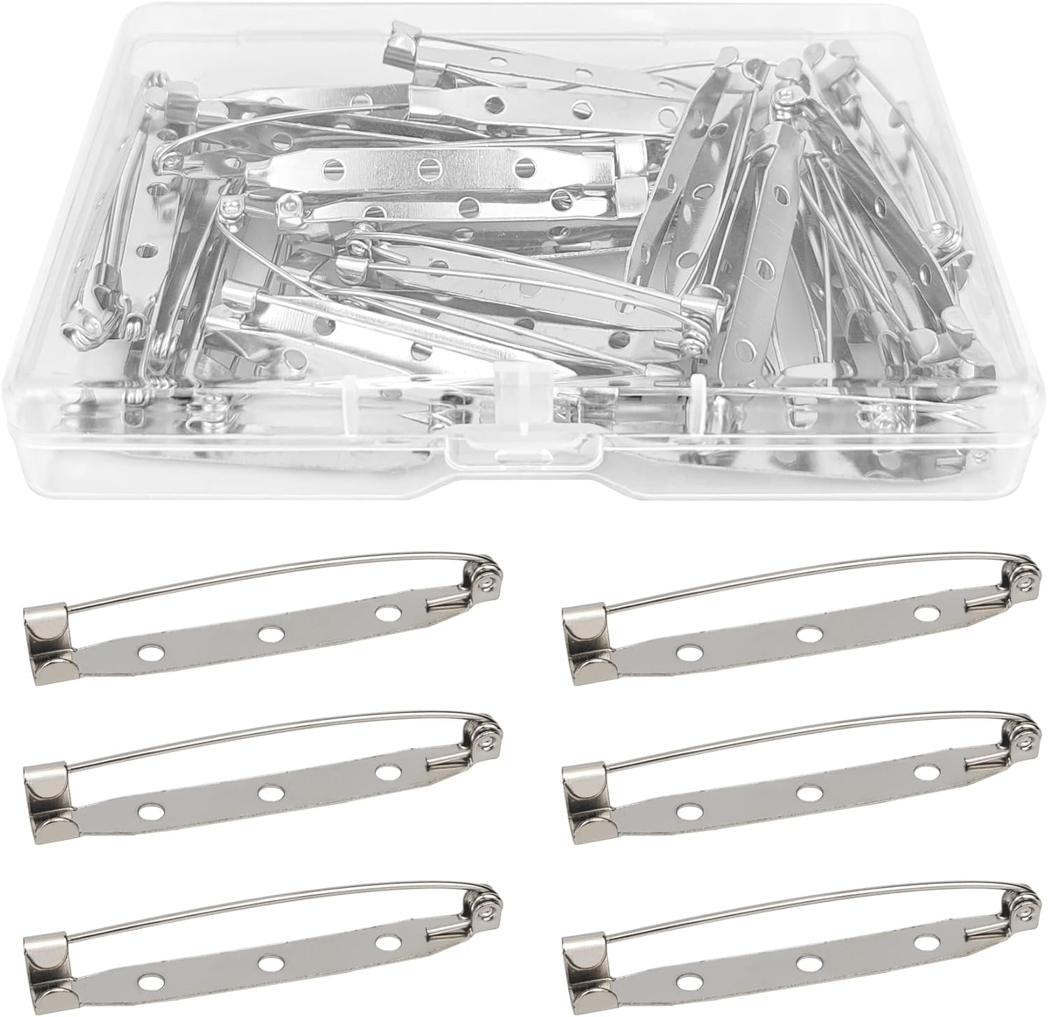 Amazon.com: 50 Pcs Silver Bar Pins, Safety Pins - Secure Back Clasp ...