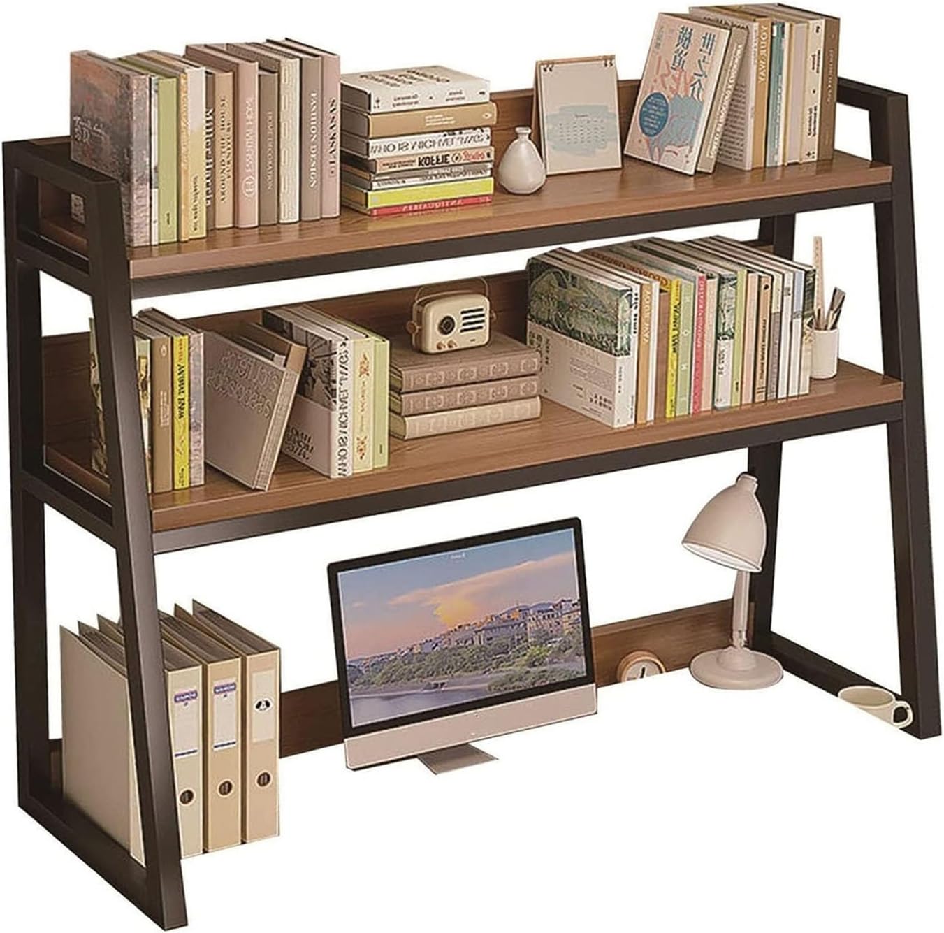 Amazon.com: 2 Tier Desktop Bookshelf / Bookcase - Computer Desk ...