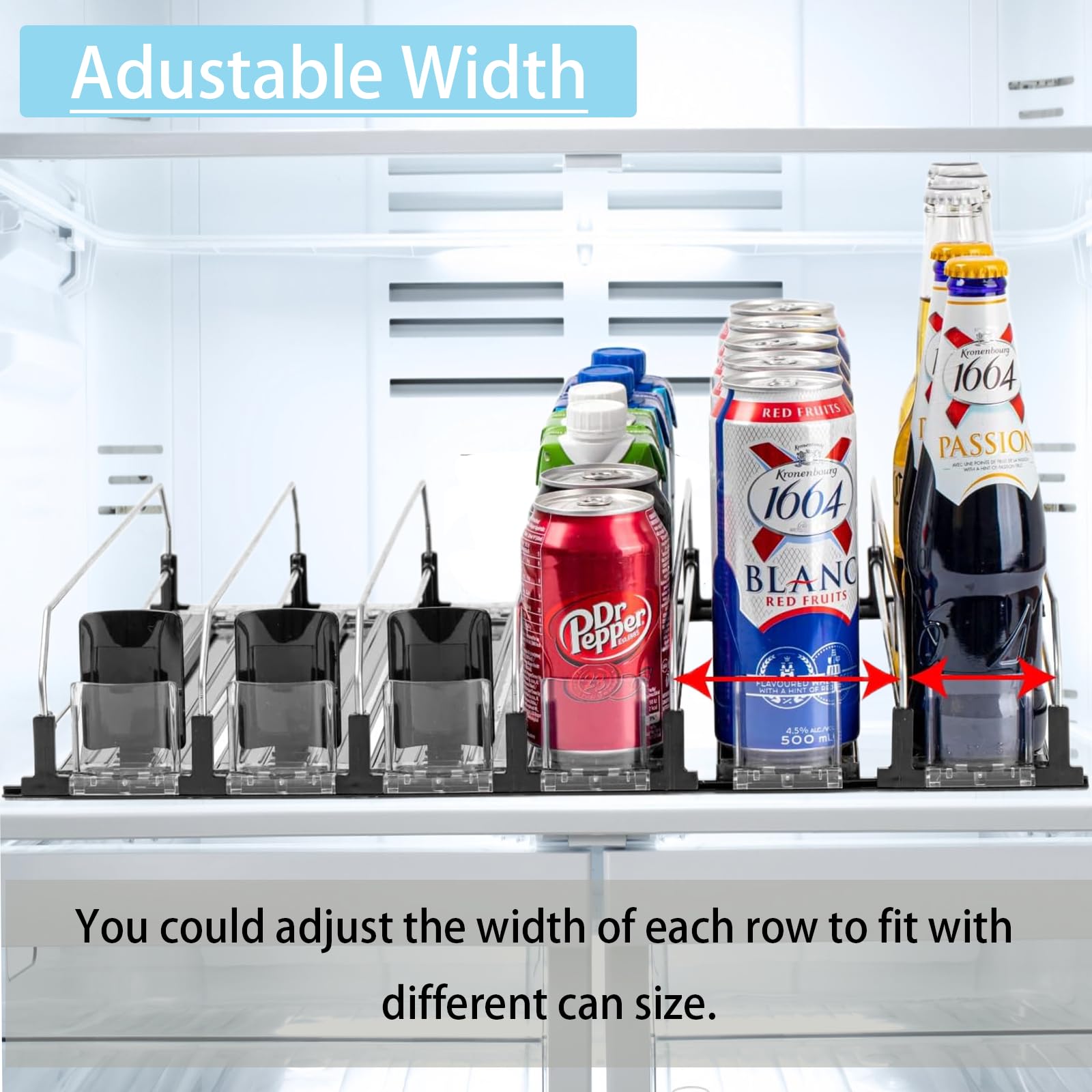 2PACK Drink Organizer for Fridge, 6 Rows Large Capacity Self-Pushing ...