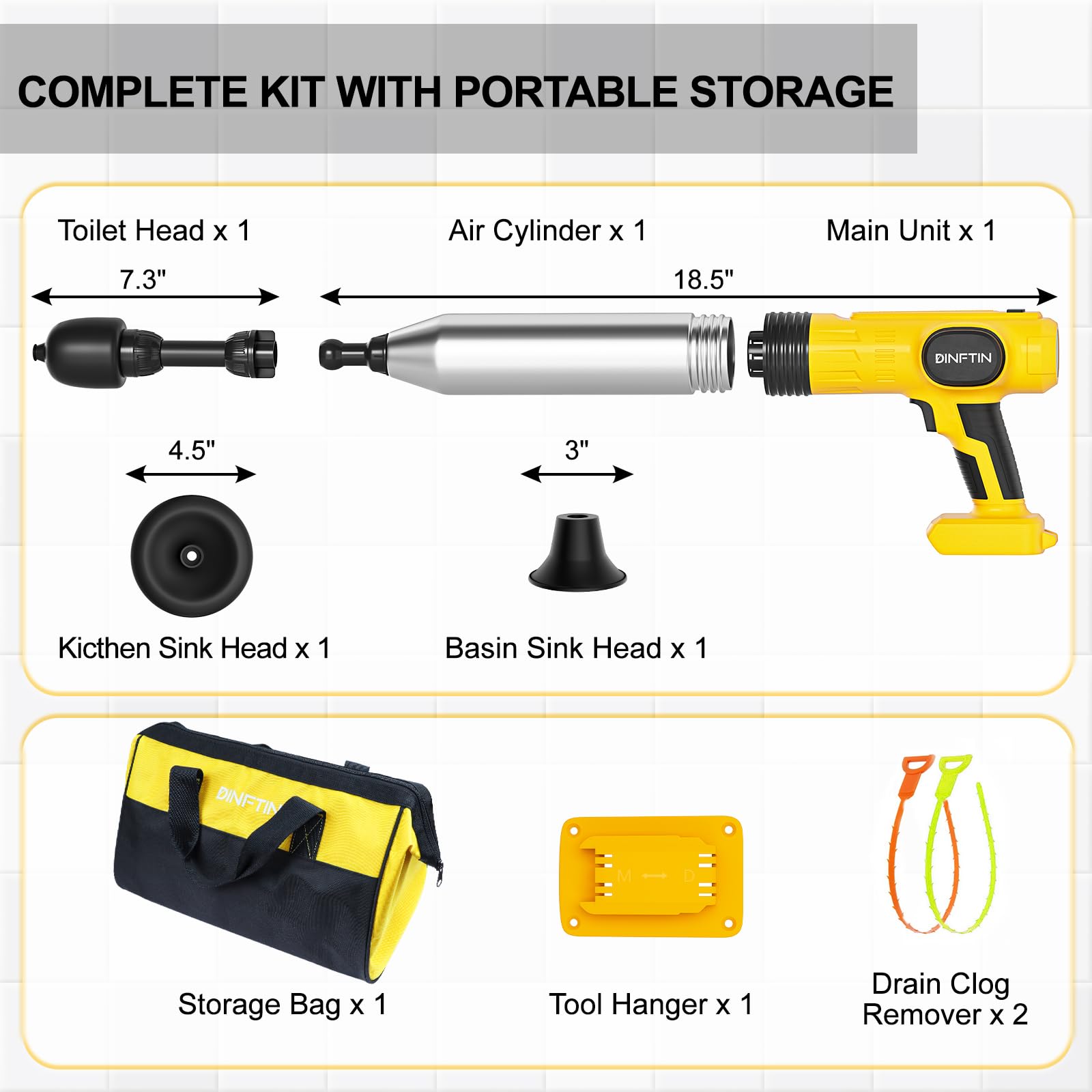 Electric Plunger DINFTIN Electric Toilet Plunger Pro - For Dewalt 20V ...