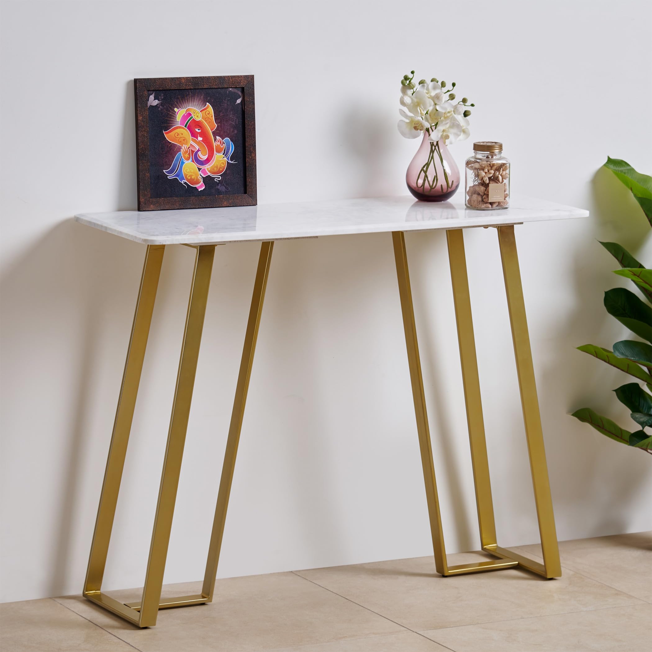 Home Centre Aristo Marble Top Console Table - White and Gold : Amazon ...