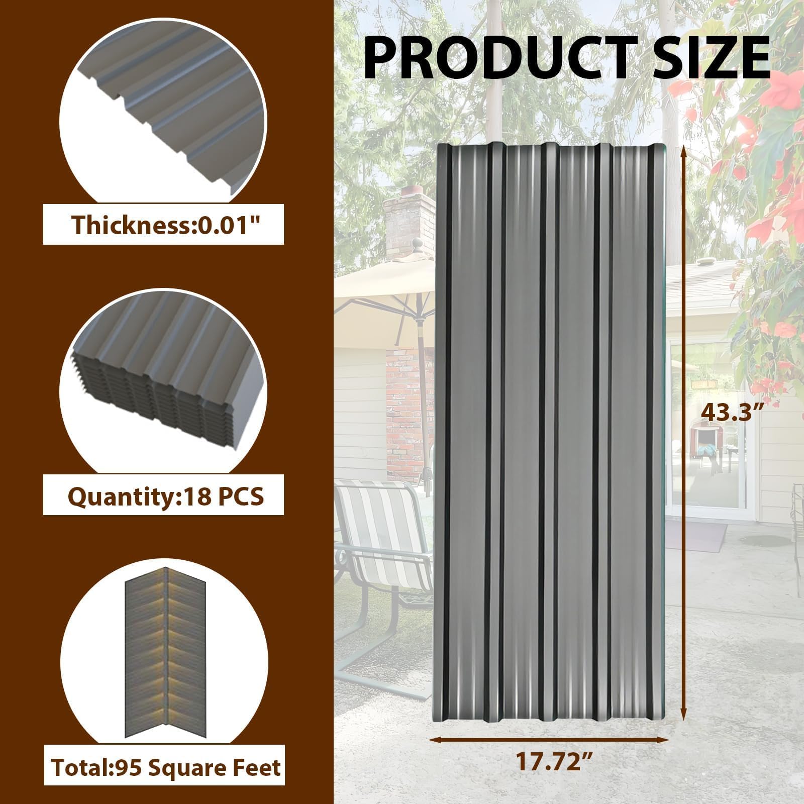Snapklik.com : WandgSund 18 Pcs Galvanized Steel Roof Panels L43.3W17 ...