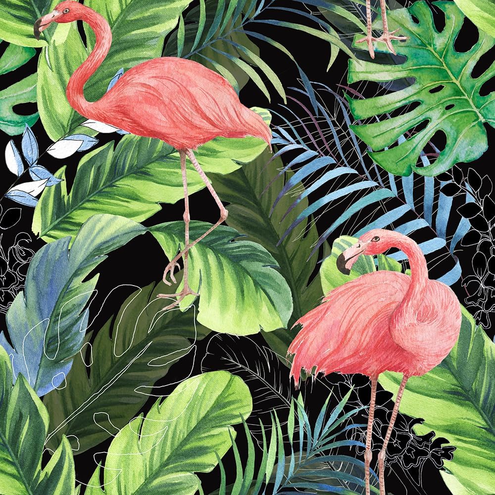 VistaPalette 18"x236" Tropical Leaves Pink Iris Flamingo Peel and Stick ...