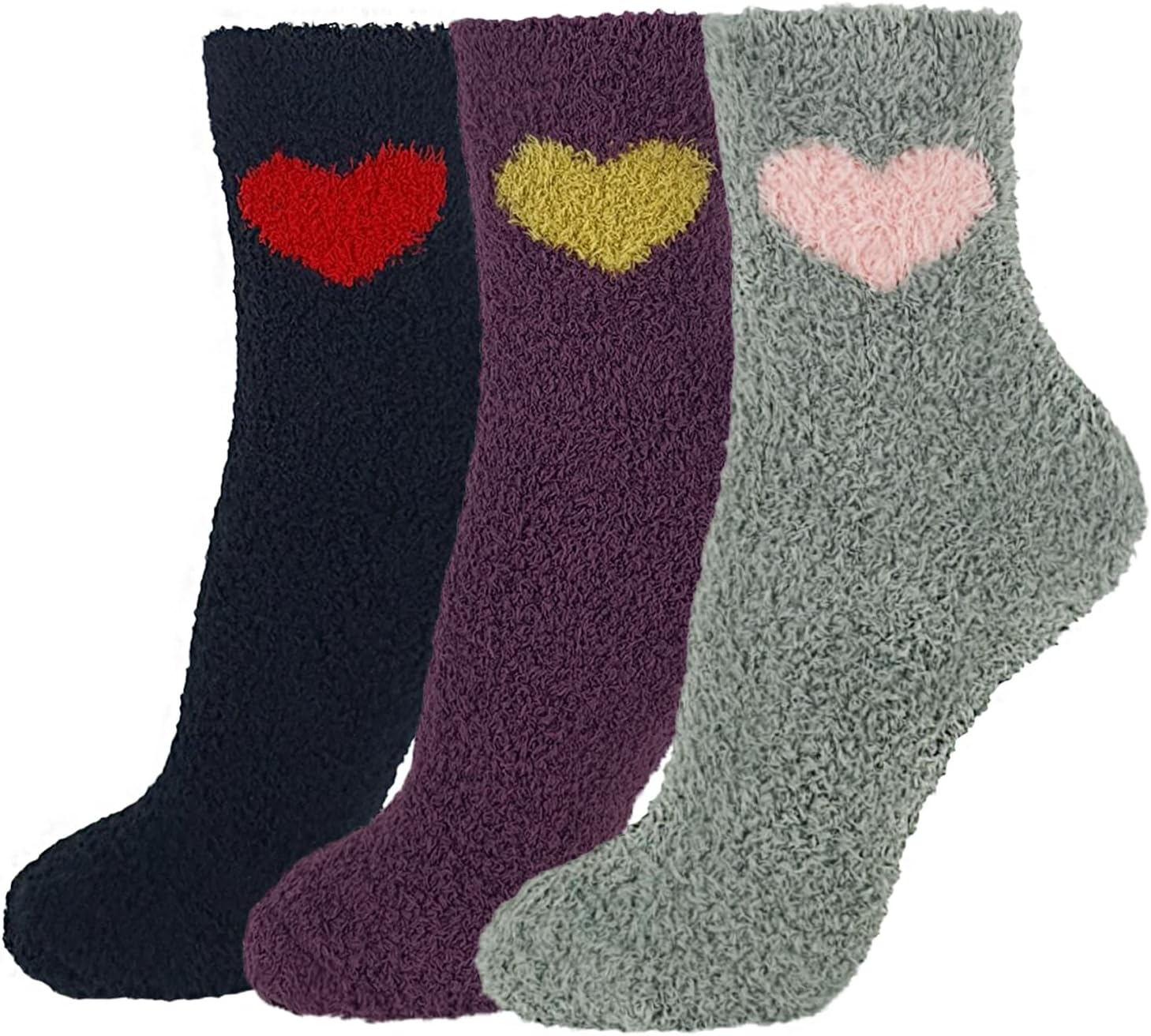 KONY Women's Warm Fuzzy Socks Non Slip, Heart Pattern Thick Warm Soft ...