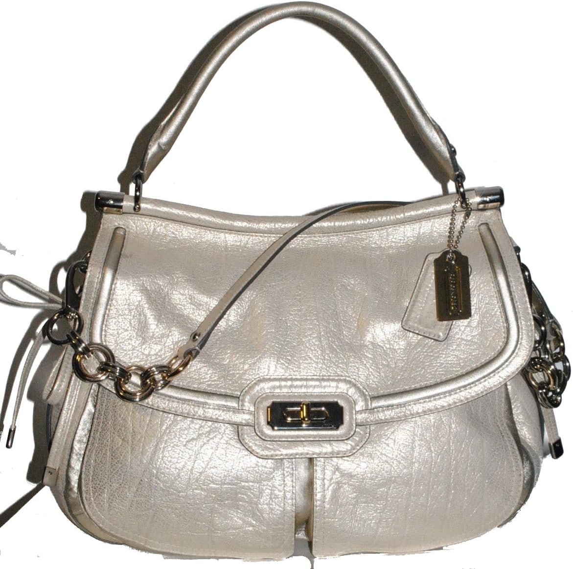 COACH Flagship Leather Dowel Flap Satchel Purse 17782 Gold: Handbags ...