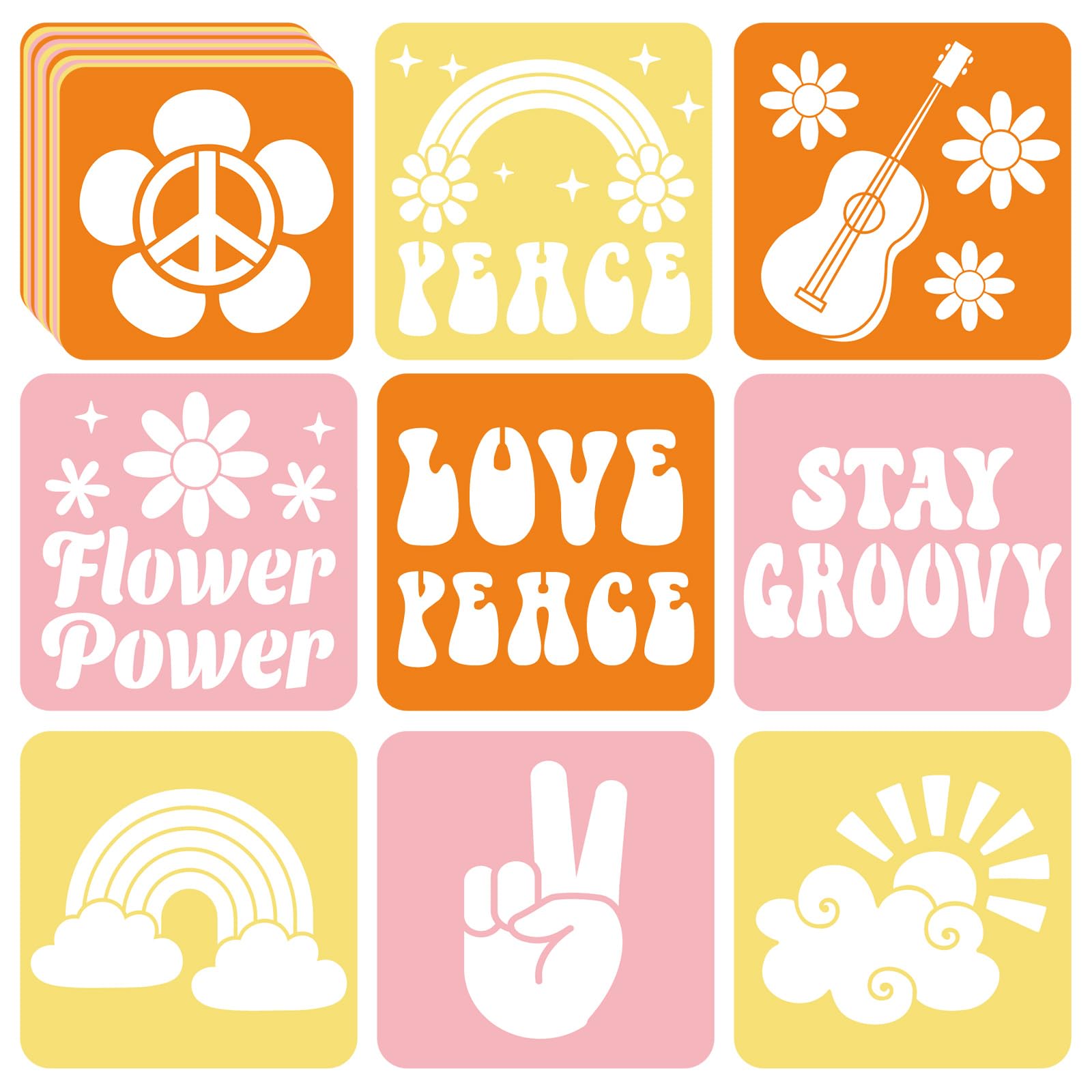 Snapklik.com : 36pcs Groovy Hippie Drawing Stencils For Kids 8 Inch ...