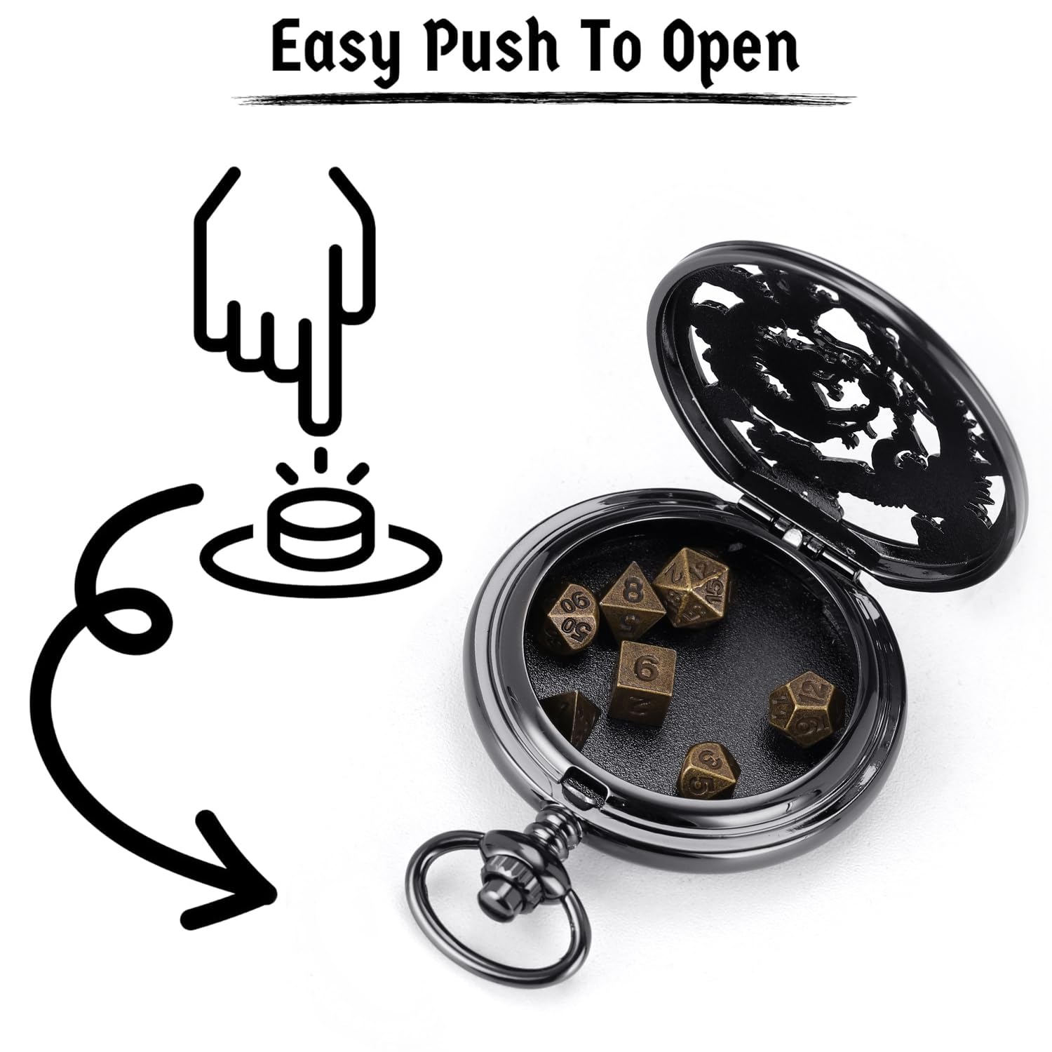 SSZEFUT Mini DND Dice Set Pocket Watch with Chain Shell 7PCS Polyhedral ...