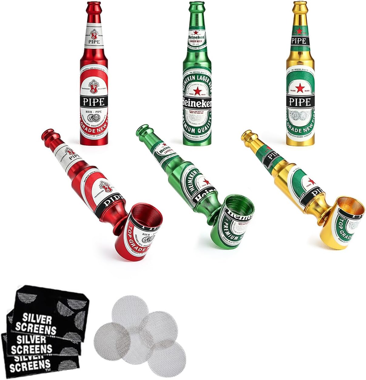 Amazon.com: Joyoldelf 3pcs Metal Tobacco Pipe - Beer Bottle Smoking ...