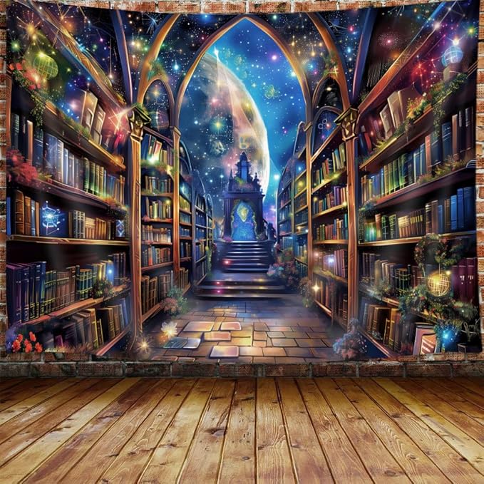 Amazon.com: Magic Library Fantasy Space Tapestry, Cool Vintage ...