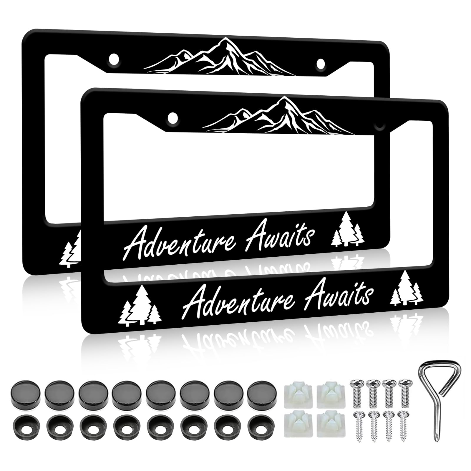 Amazon.com: Adventure Awaits License Plate Frame - 2 PCS Mountain Tree ...