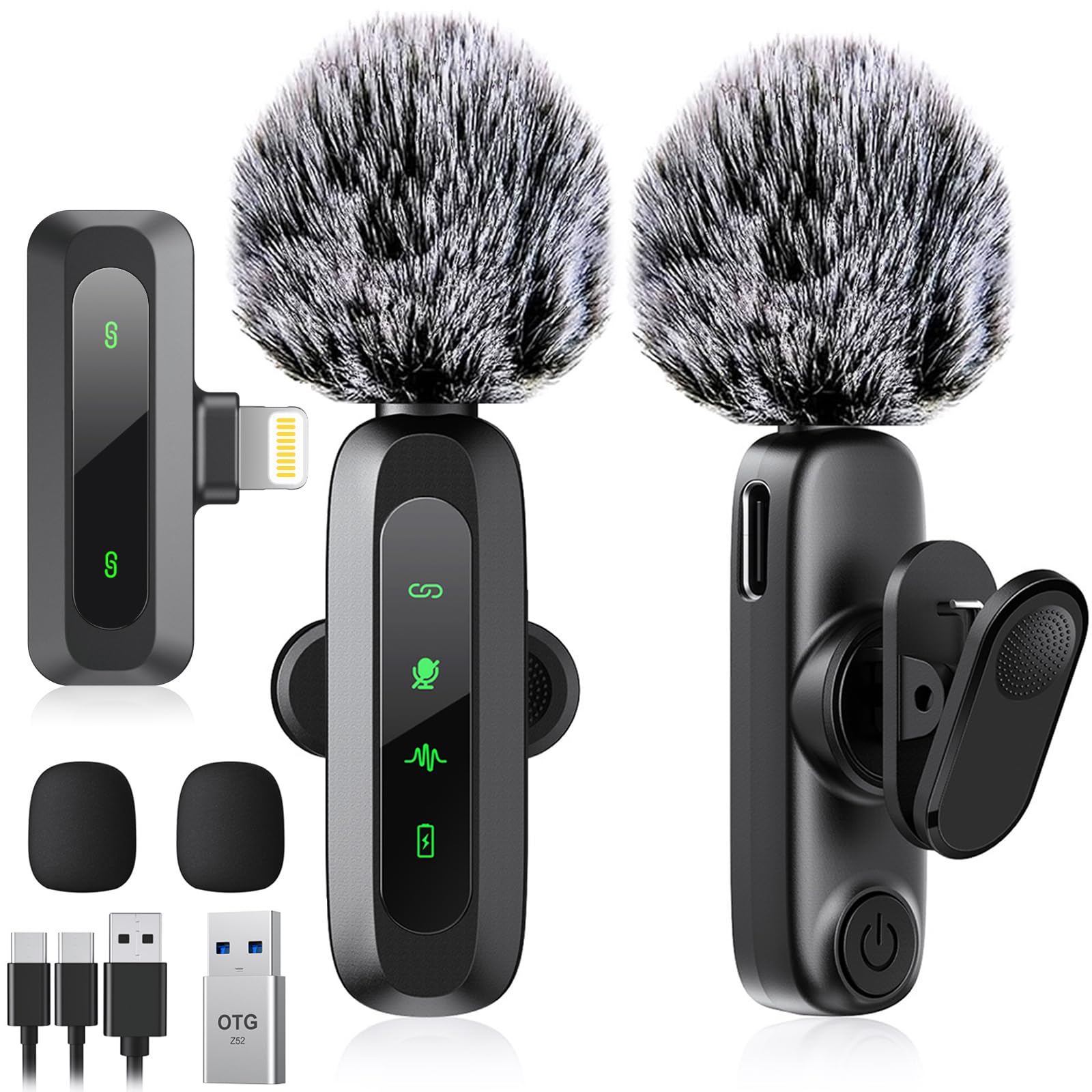 Amazon.com: Wireless Lavalier Microphone for iPhone 5-14 Series, LED ...