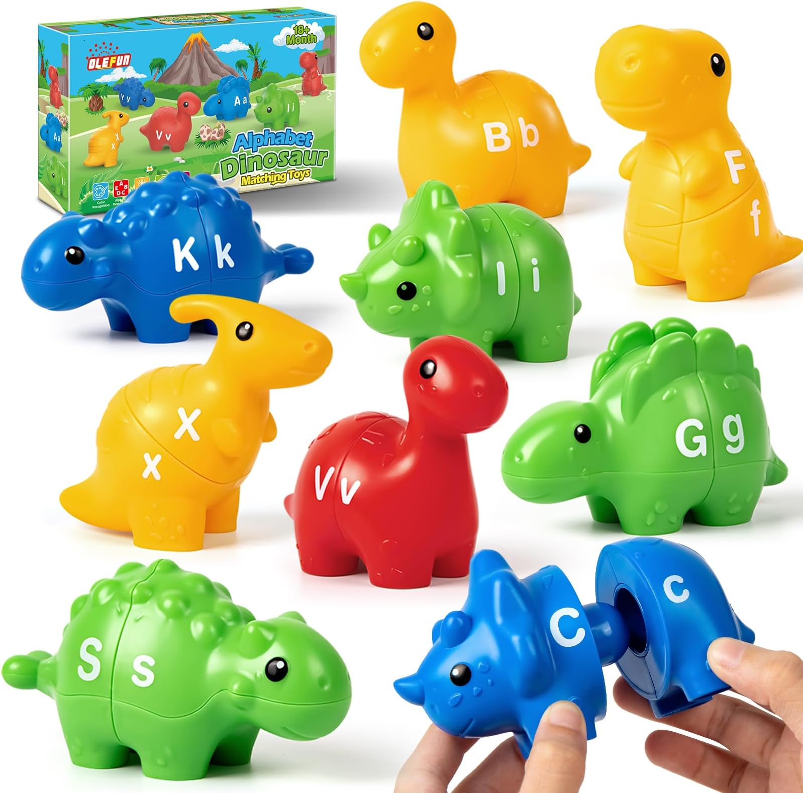OleFun Dinosaur Alphabet Learning Toy for Toddler Age 1, 2, 3 Year Old ...