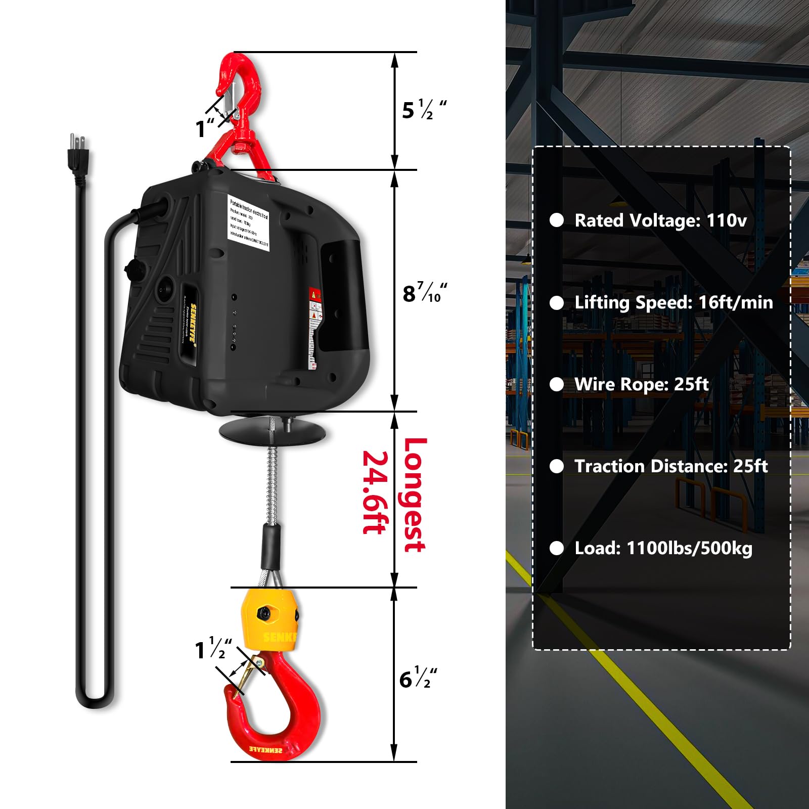 Snapklik.com : SENKEYFE Power Electric Portable Hoist Winch 1100LBS, 2 ...