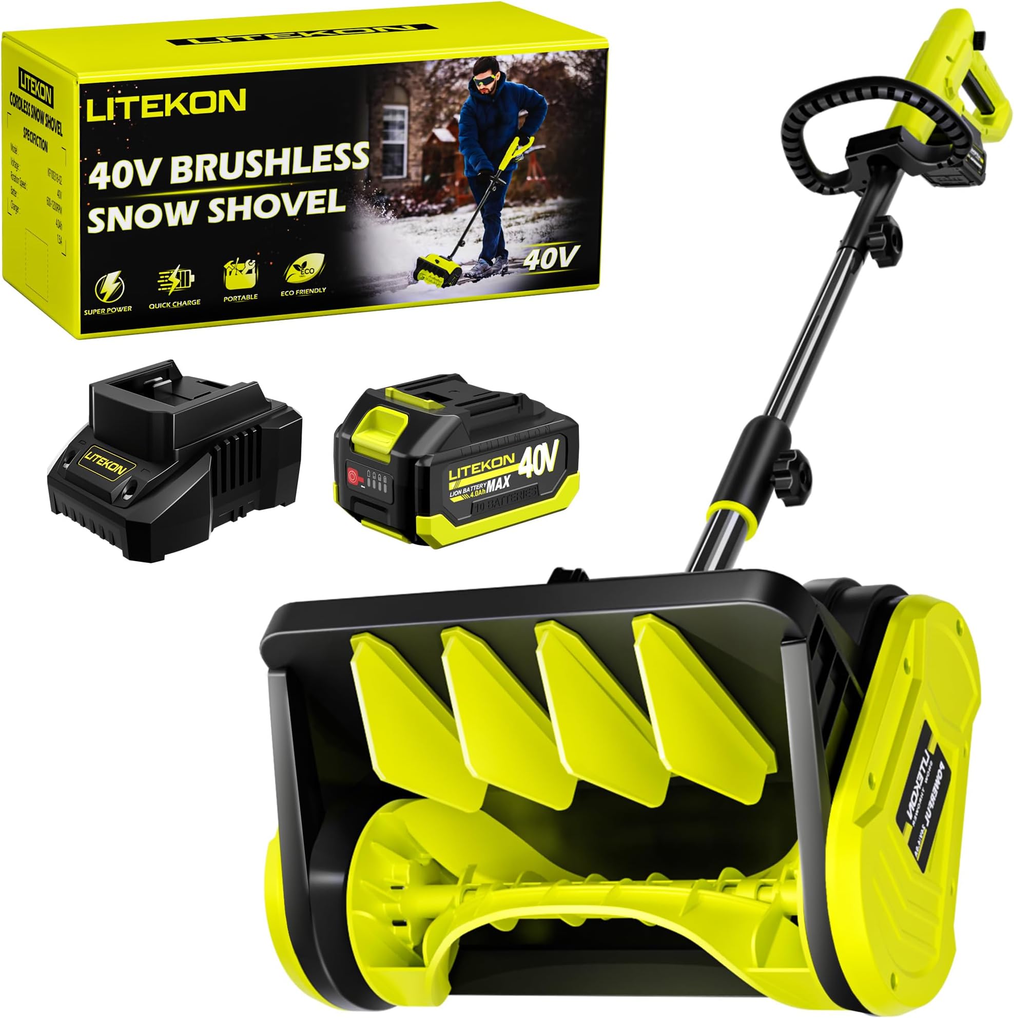 Amazon.com : LITEKON 40V Brushless Cordless Snow Shovel, 13-Inch ...