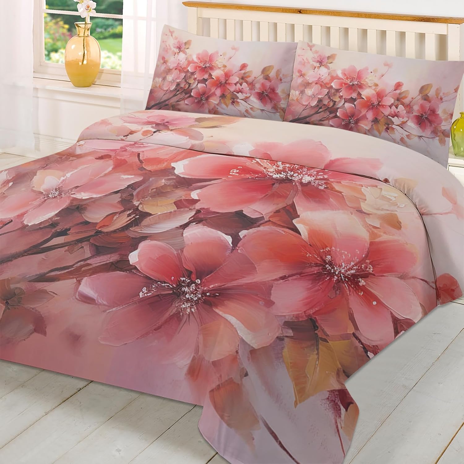 Amazon.com: Dinhomela Watercolor Pink Flower Bedding Set 3 Piece ...
