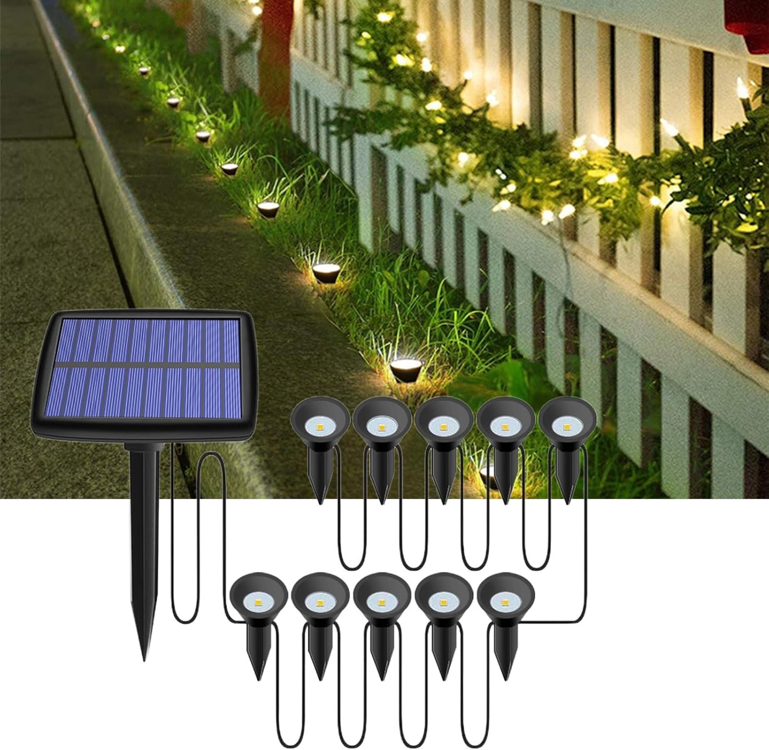 ZERMOGE Outdoor Home Garden Lawns, Walkway Solar Lights for Outside, Solar Panel with Multiple ...