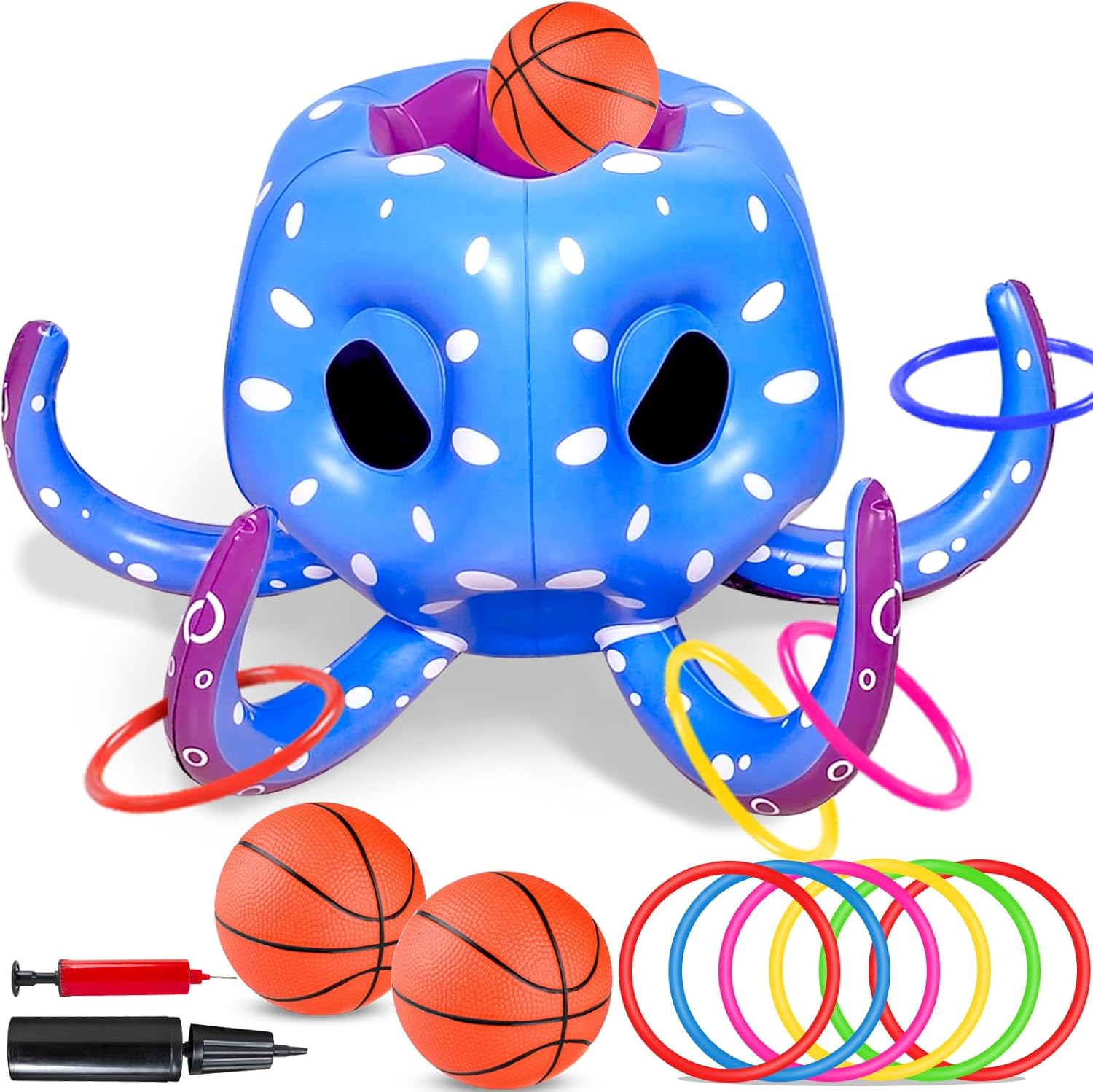 Amazon.com: Hymaz Inflatable Octopus Basketball Hoop Toys, Swimming Pool Water Play Games, for ...
