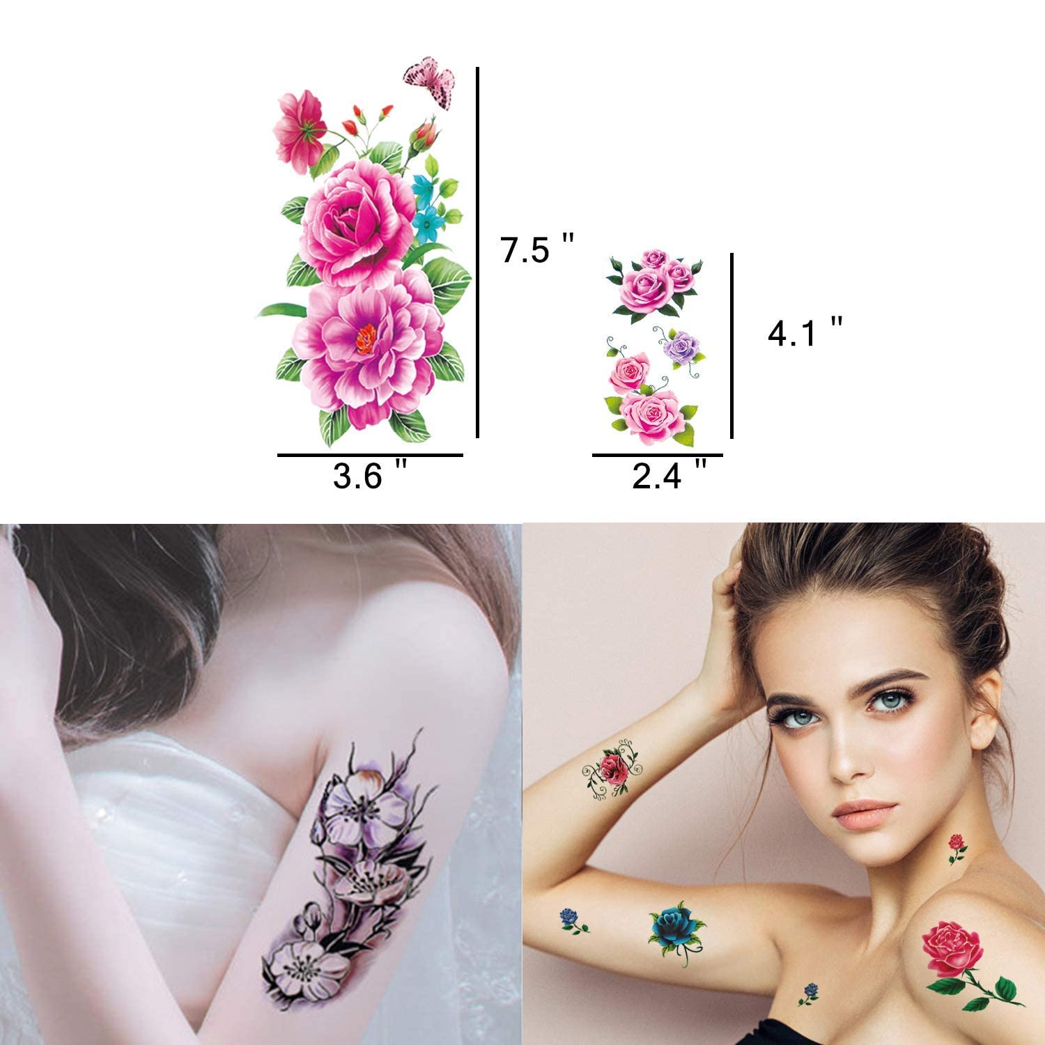 Buy 32 Sheets Flower Temporary Tattoos for Women, Roses Cherry Blossoms ...