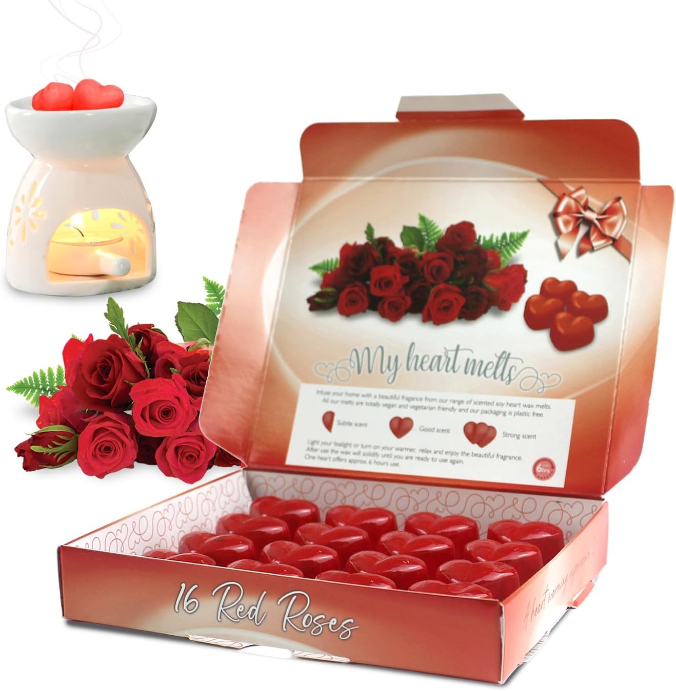 Amazon.com: 16 Red Roses Wax Melts: 16 x 5 g Heart Shaped Valentines ...