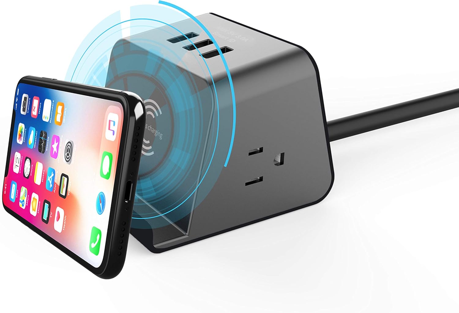 Amazon.com: Desktop Power Strip with Wireless Charger,2 US Plug and 3 ...