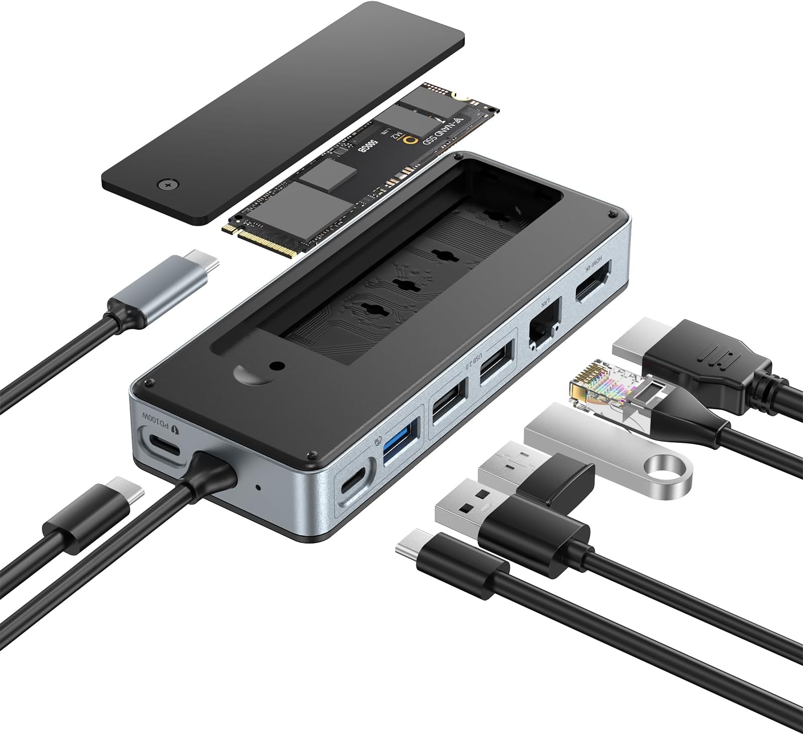 Amazon | 【8ポート USB Cハブ & 10Gbps M.2 SSD外付けケース】Yottamaster USB C ハブ M2 SSD NVMe/SATA エンクロージャ、8 in ...