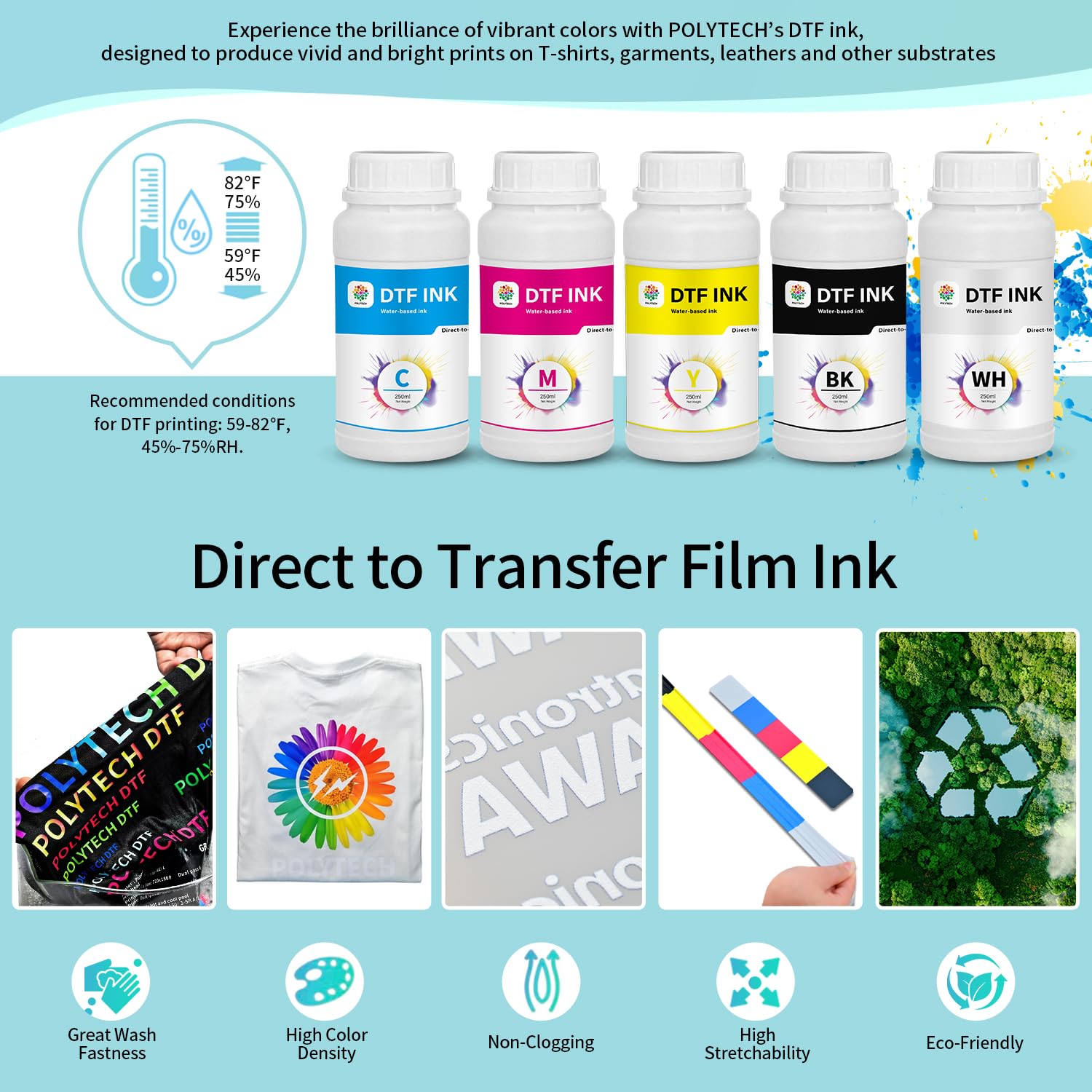Snapklik.com : Polytech DTF Ink 6x250ML, CMYKW Premium DTF Ink For DTF ...