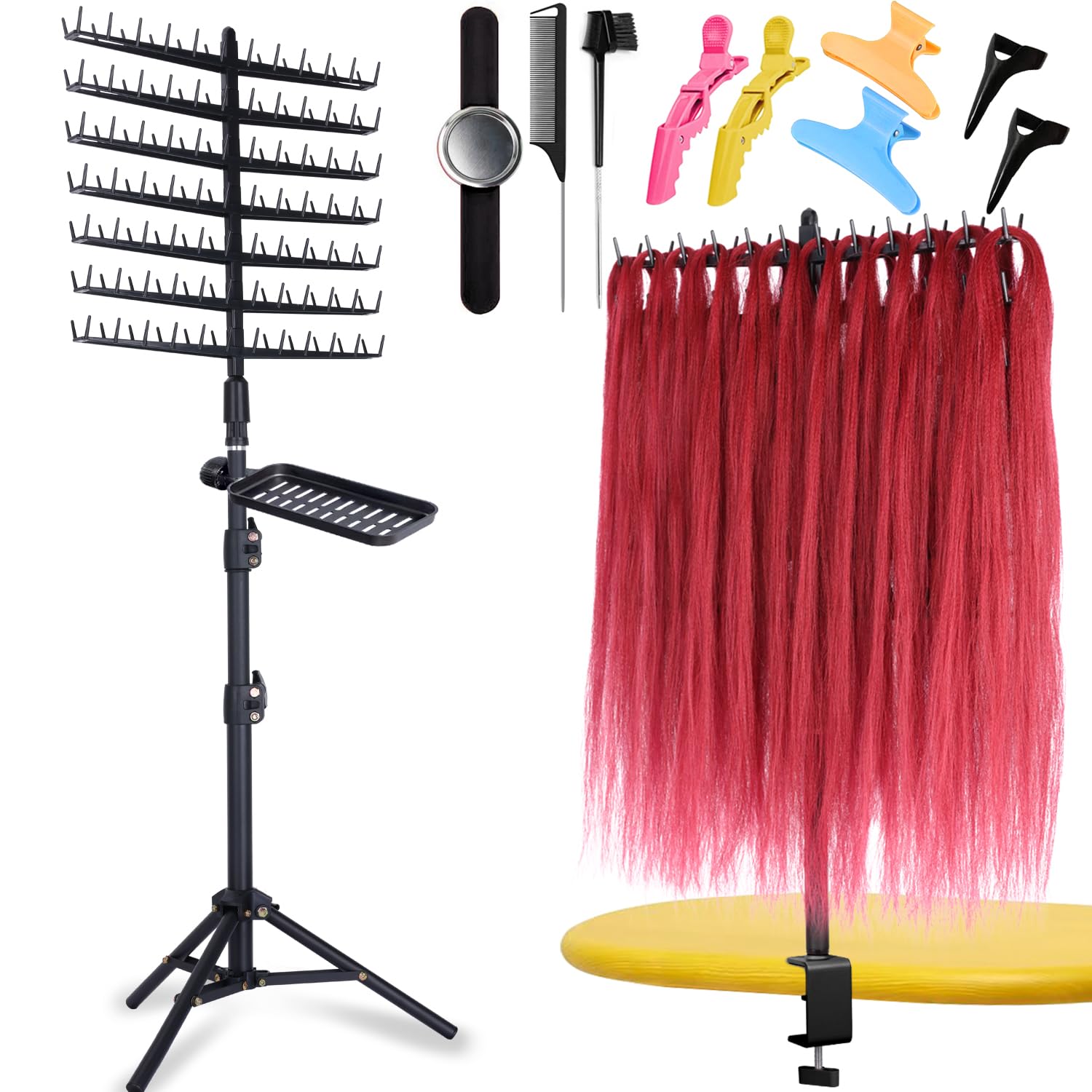 Amazon.com : poipoilu Braiding hair rack stand 168 pegs, Height ...