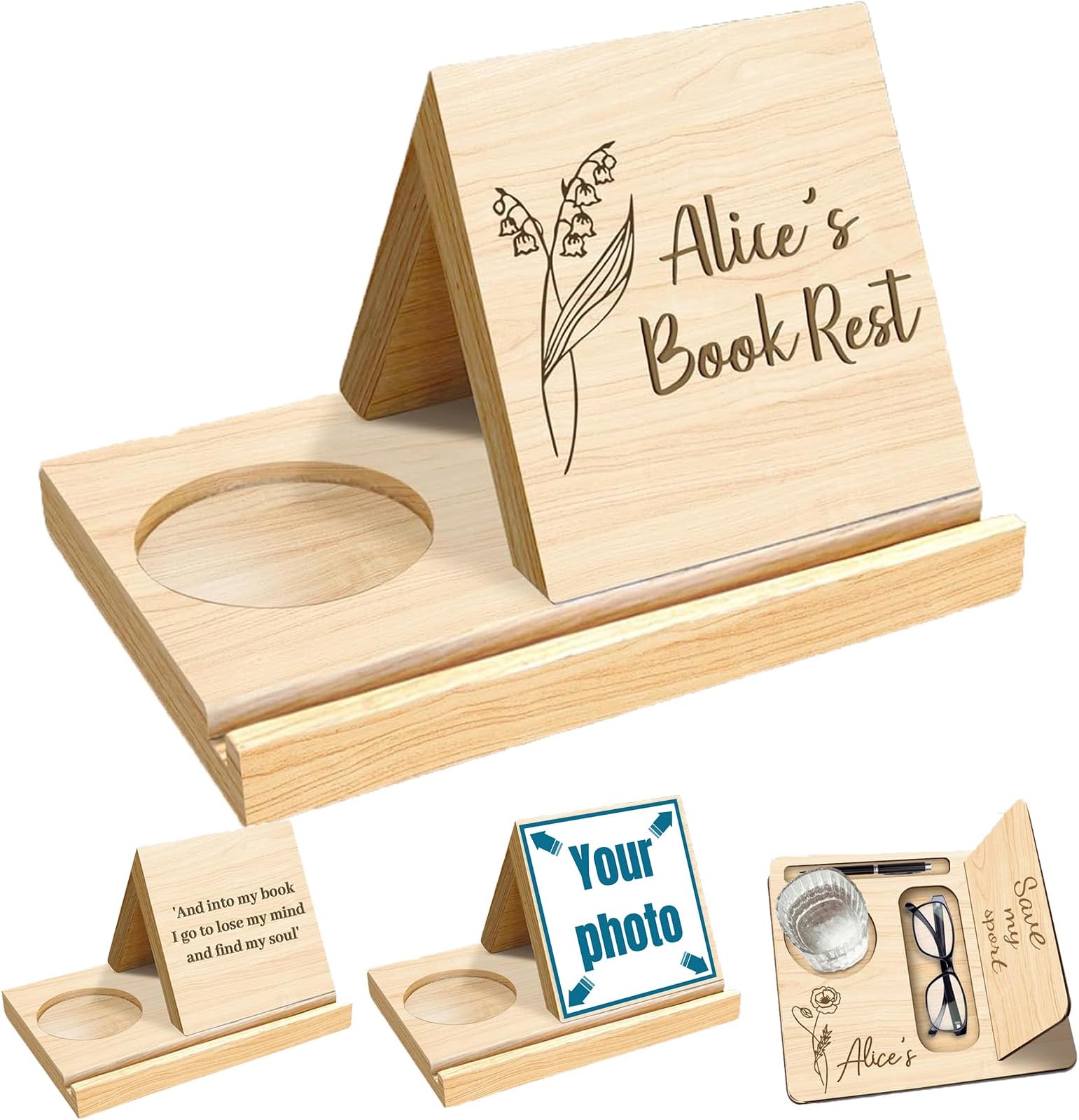 Amazon.com : Personalized Birthflower Wooden Triangle Book Holder Stand ...