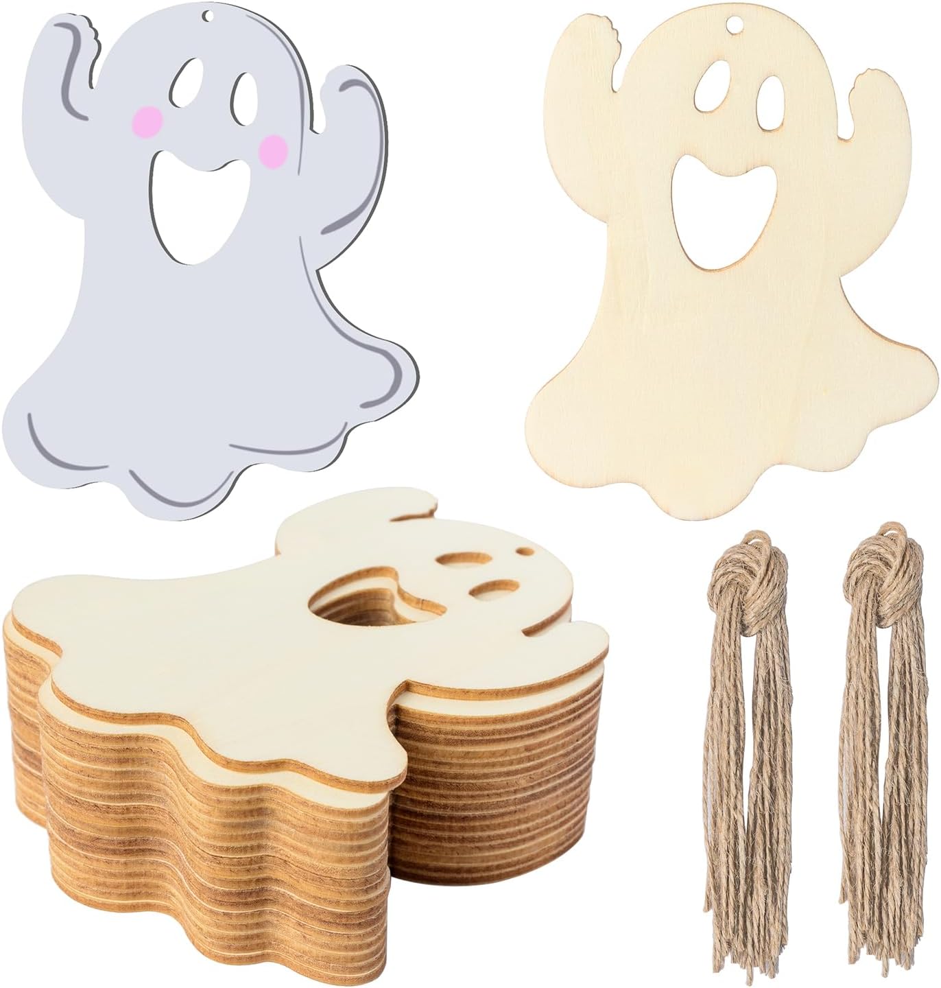 Amazon.com: Halloween Wood Boo Wooden Ghost Wood DIY Wood Halloween ...
