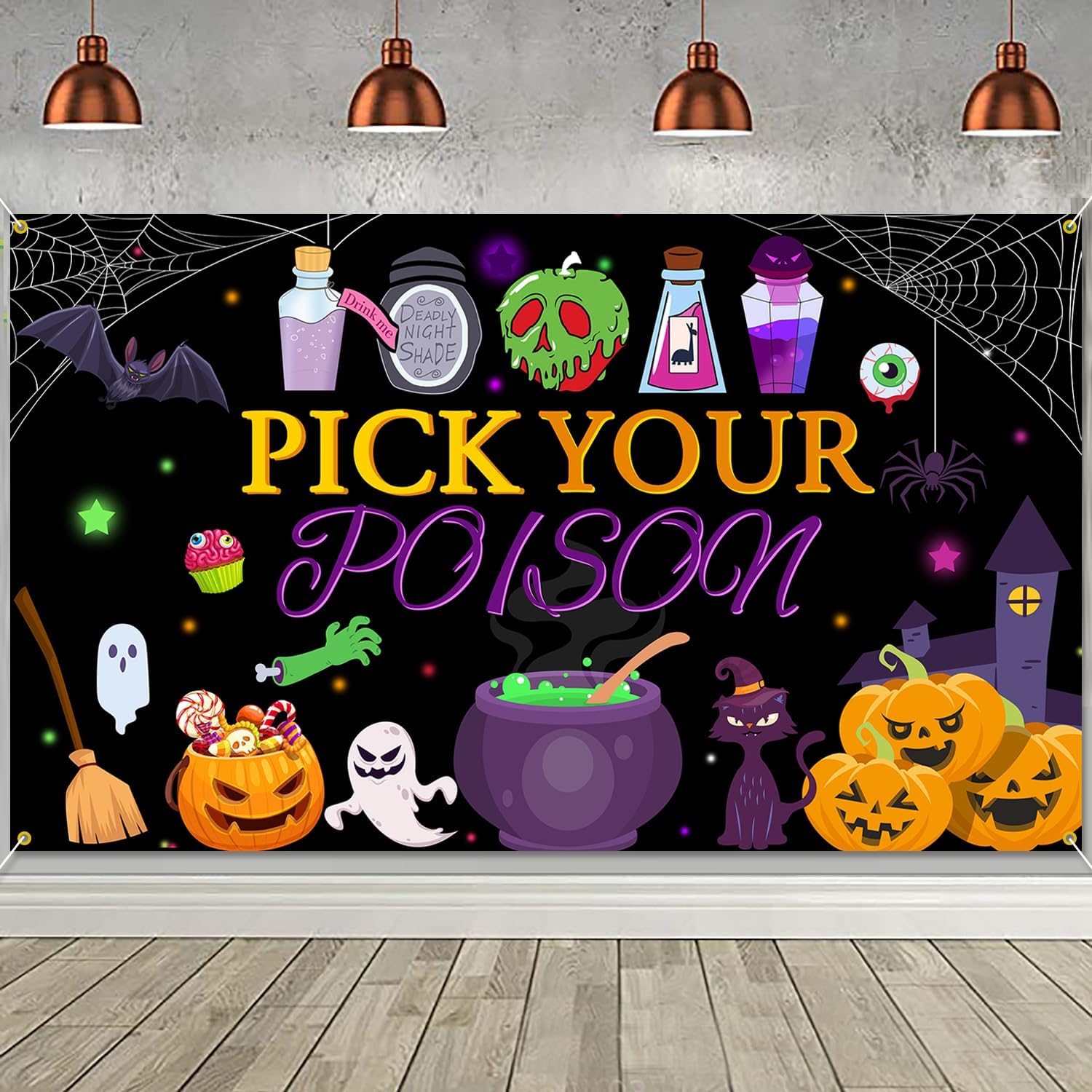 Amazon.com : PTFNY Pick Your Poison Backdrop Banner Halloween ...