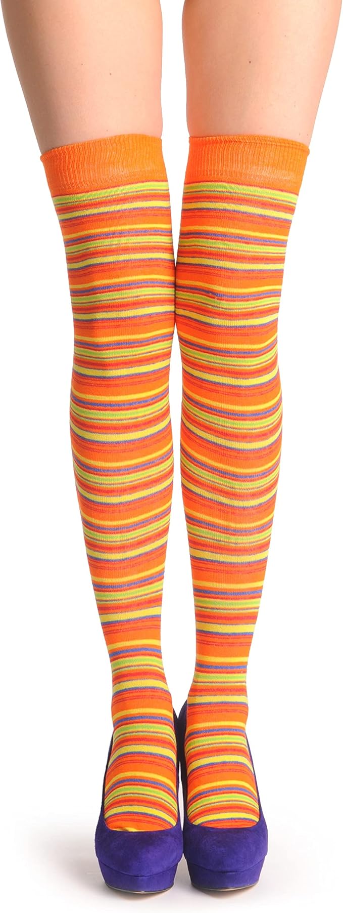 Amazon.com: Orange, Yellow, Lime Green & Navy Blue Thin Stripes - Over ...
