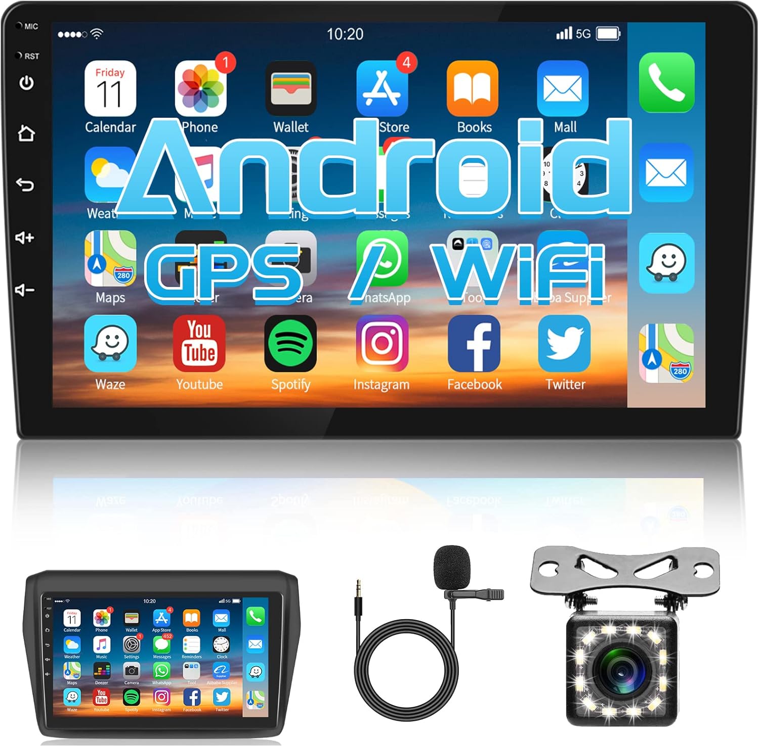 Double Din Car Stereo Android 10.0 with GPS Wifi, 9 inch Touch Screen ...