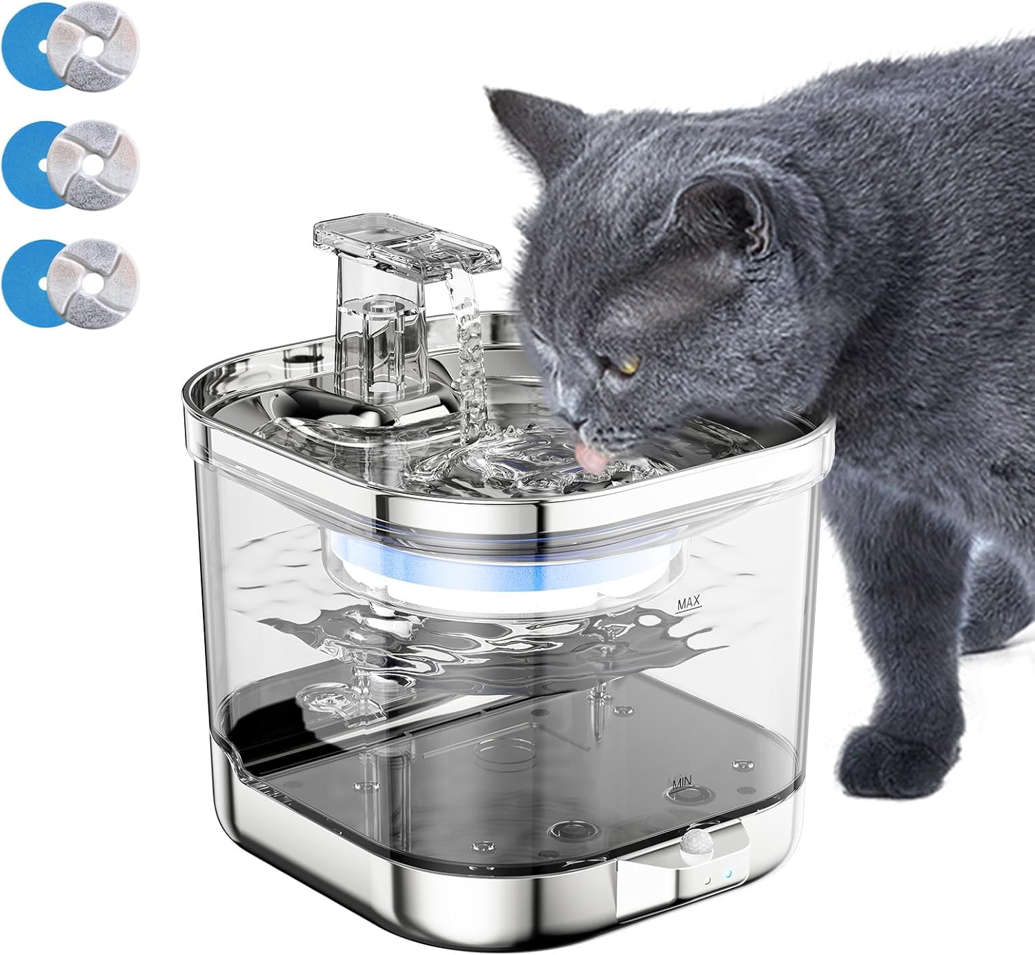 Delgeo Battery Operated Cat Fountain 2L,Cat Water Fountain Stainless ...