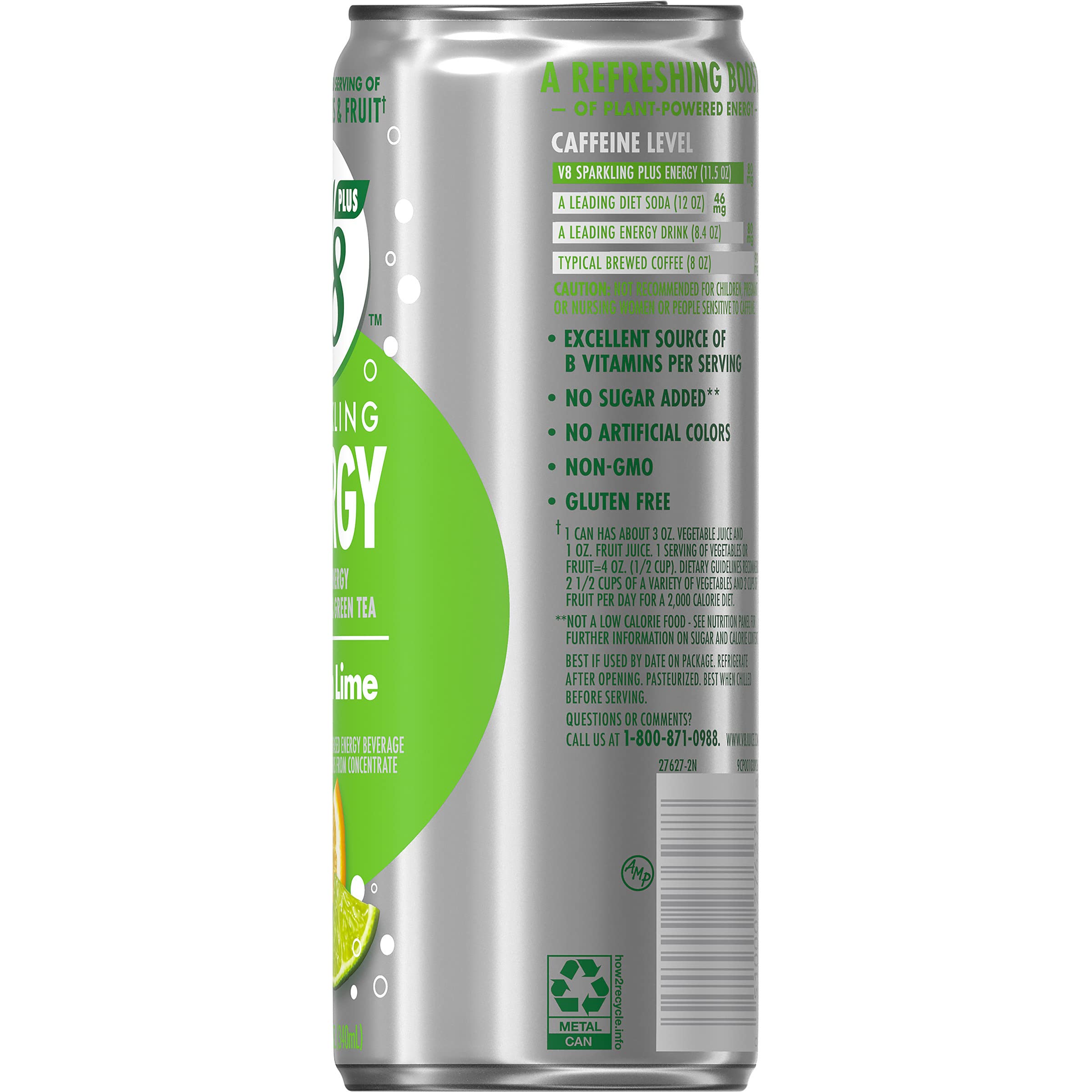 Buy V8 +SPARKLING ENERGY Lemon Lime Energy Drink, Made with Real ...