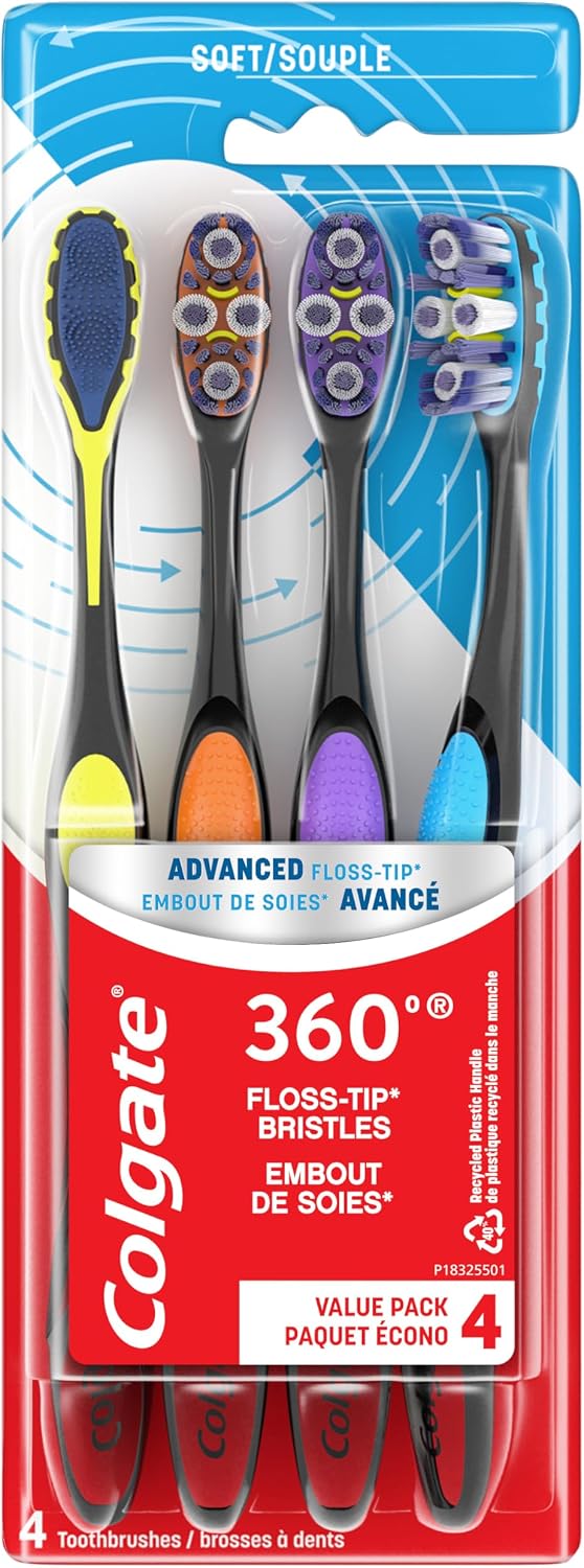 Amazon.com : Colgate 360 Advanced Floss Tip Toothbrush, Soft Toothbrush ...