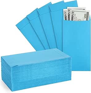 Okuna Outpost 100 Pack Blue Money Envelopes for Cash, Payroll, Money ...
