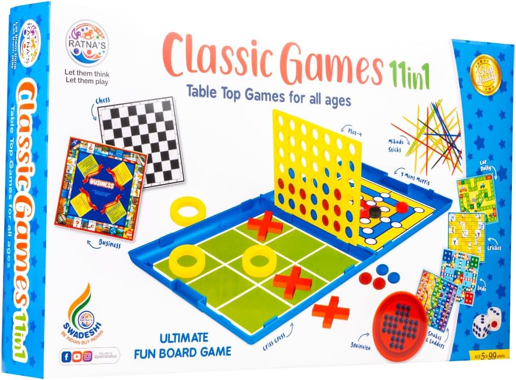 Buy Ratna's Classic Games 11 in 1 Table Top Family Board Games for Kids ...