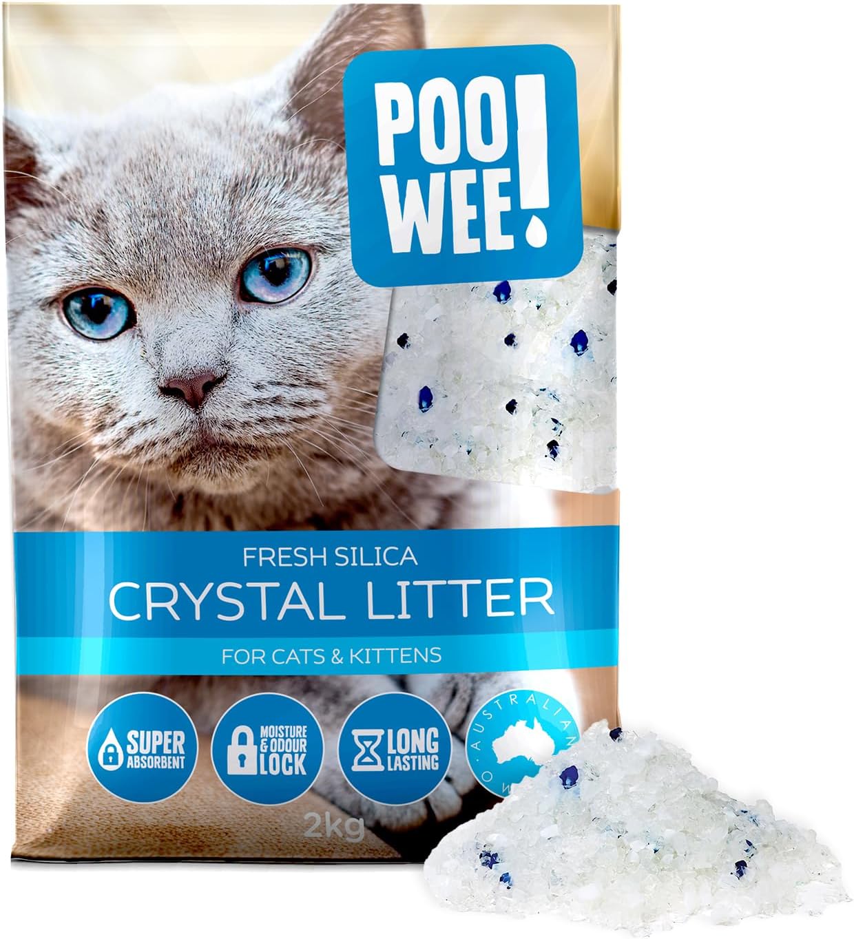 POOWEE! Fresh Crystal Cat & Kitten Litter, 2kg - Long Lasting, Non ...