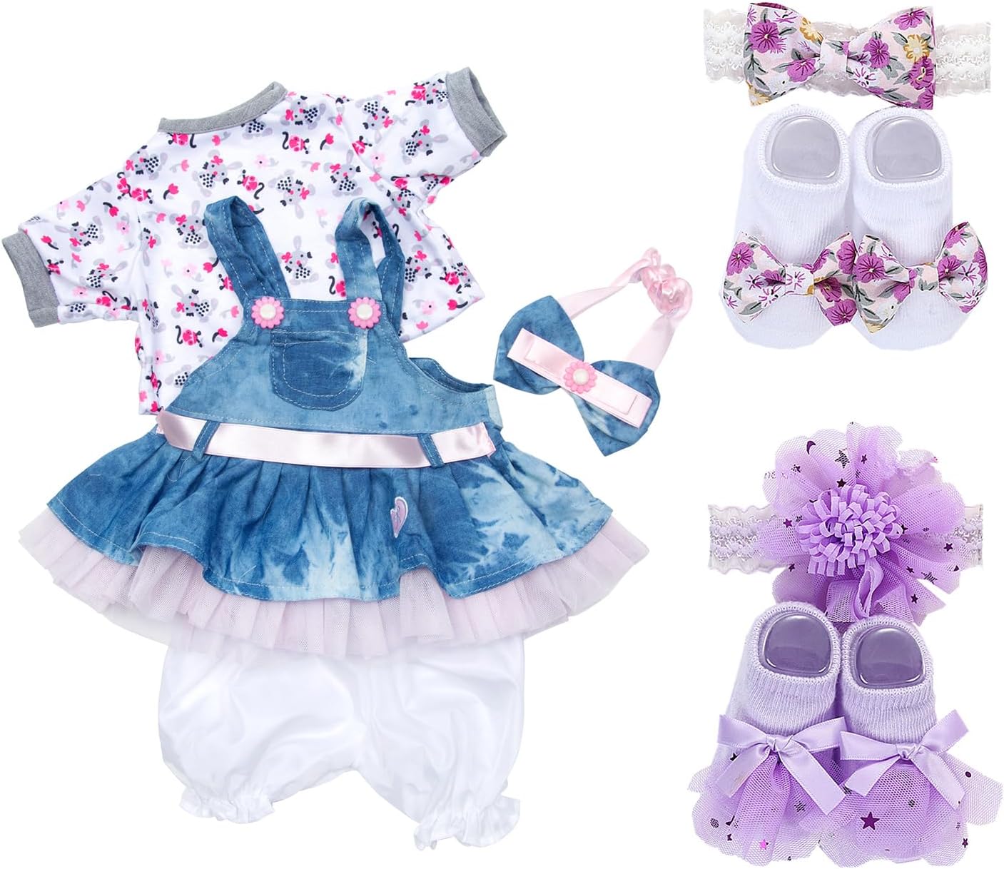 Amazon.com: Reborn Baby Doll Clothes Accessories Denim Dress Socks Fit ...
