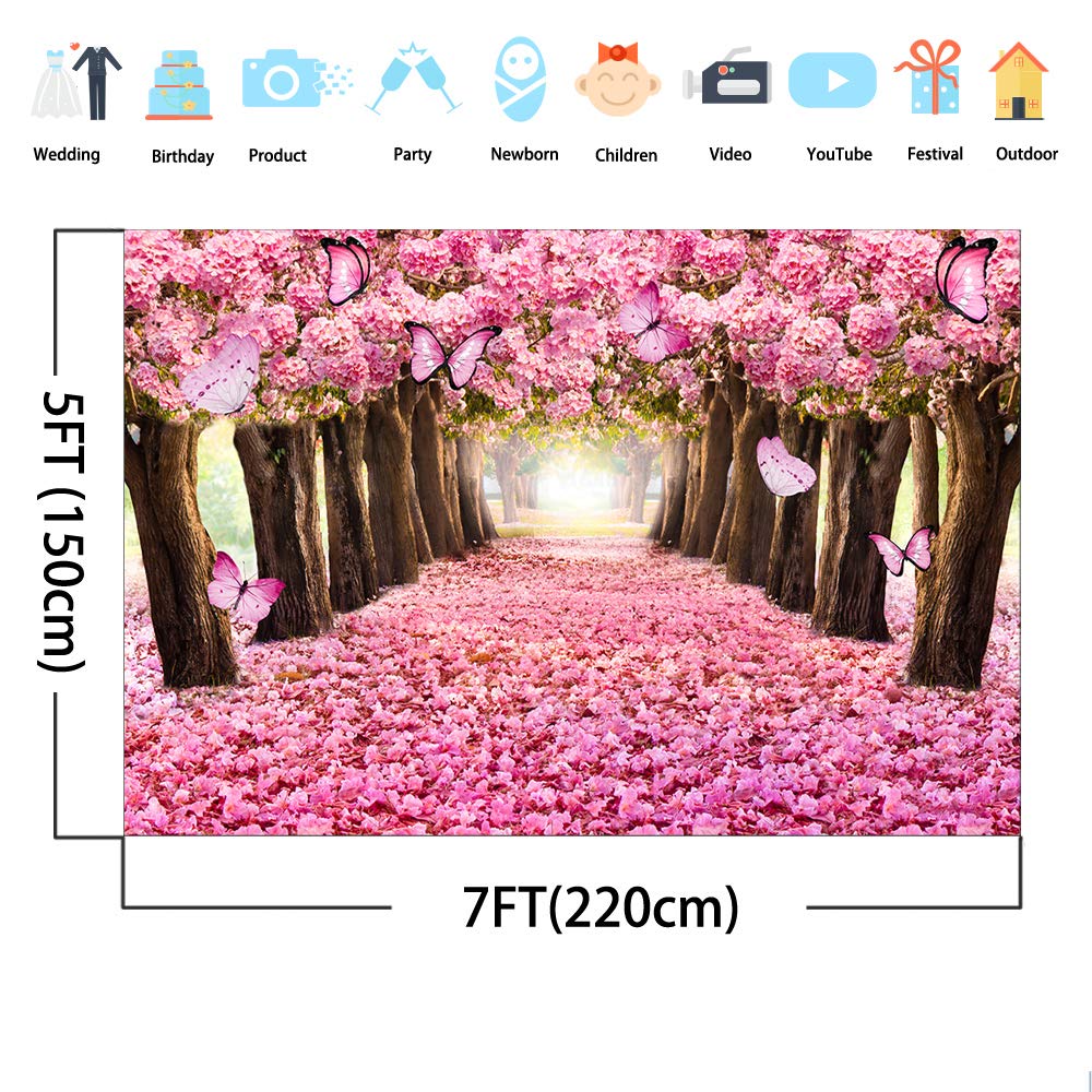 Buy Mehofoto Pink Flower Trees Backdrop Romantic Flower Butterfly ...
